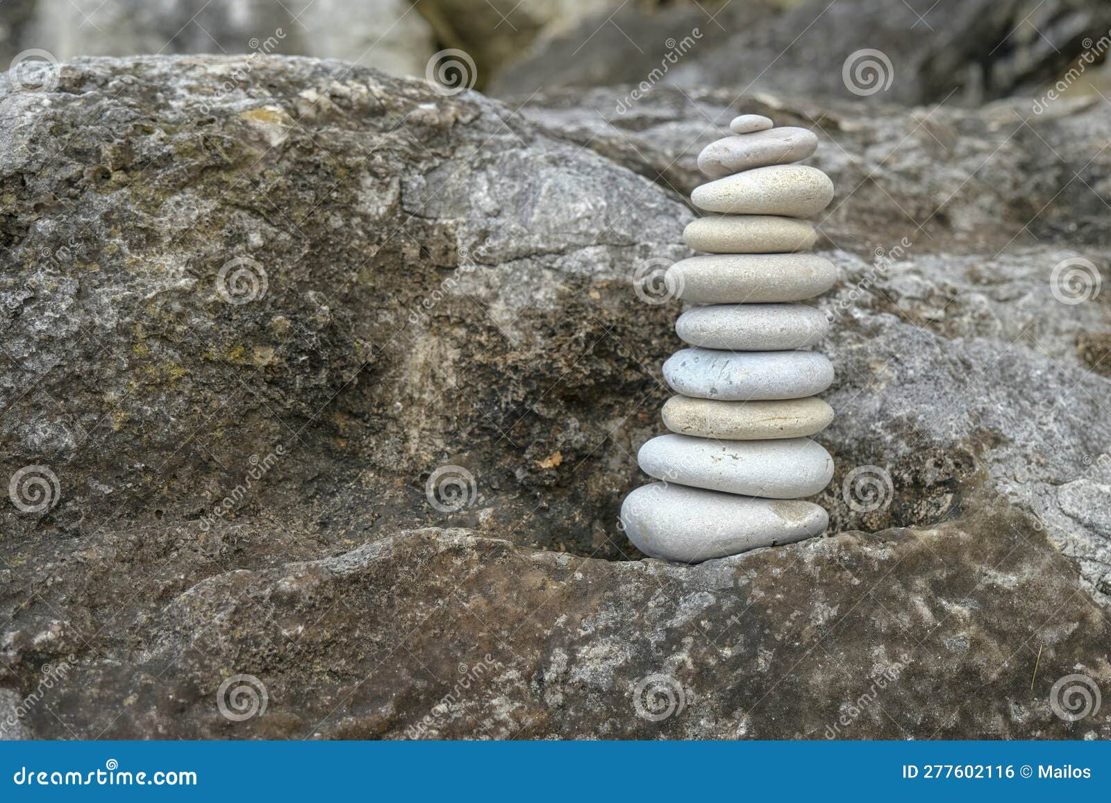 Many Stone Stacks on Pebble Beach Stock Photo - Image of royalty ...
