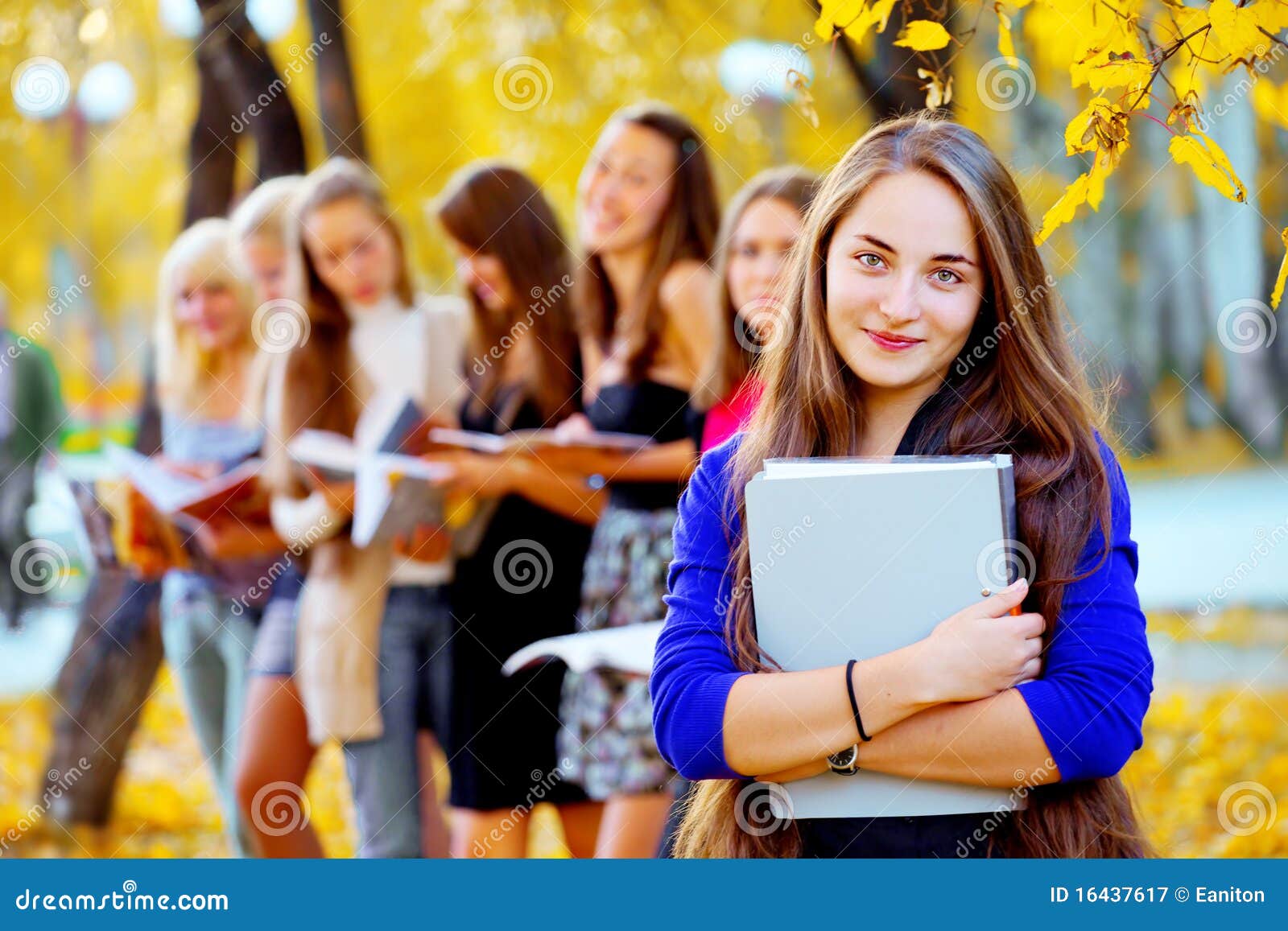 Many Students in the Autumn Park Stock Image - Image of young, folder ...