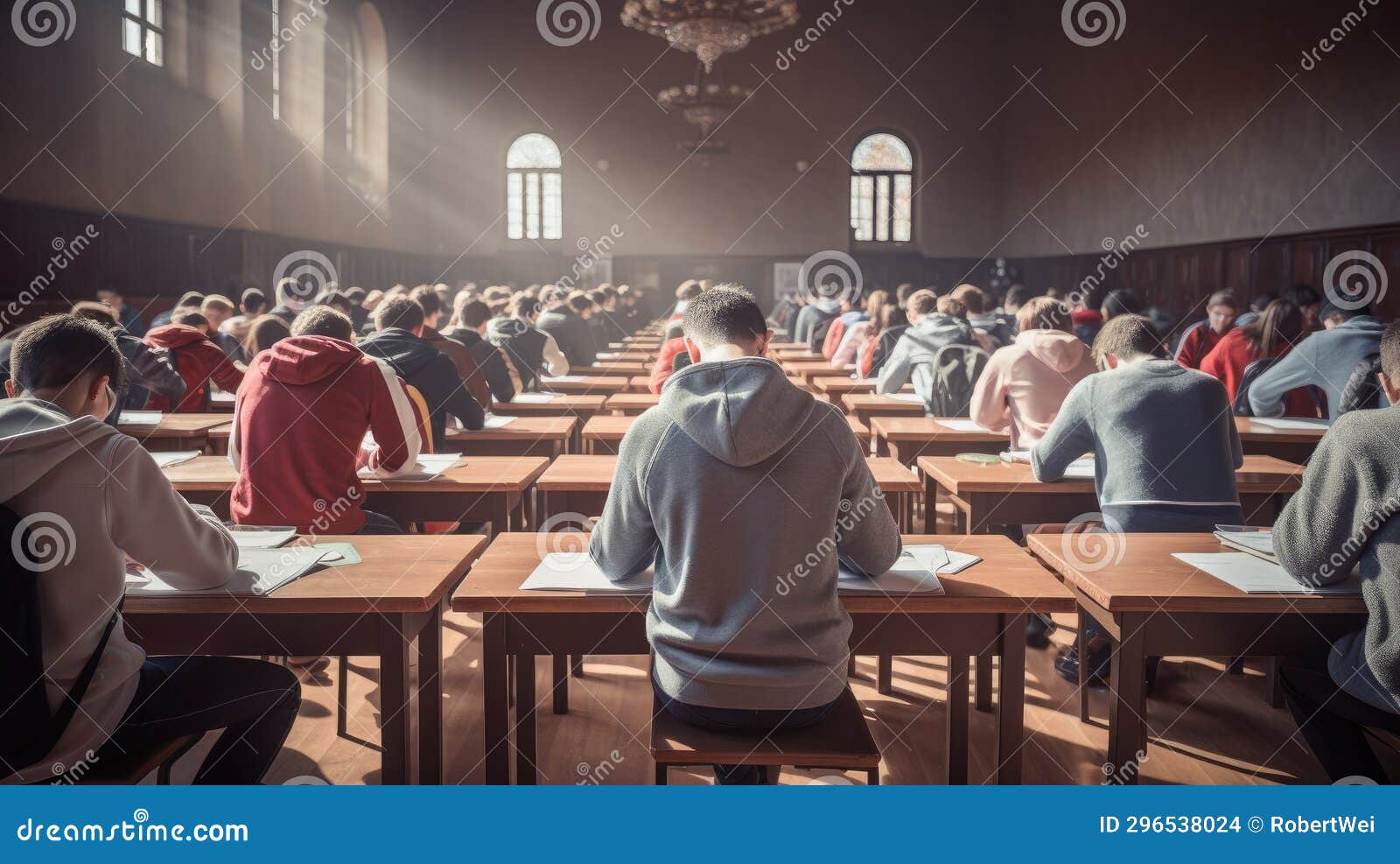 Many Students Having Exam in Classroom Stock Illustration ...