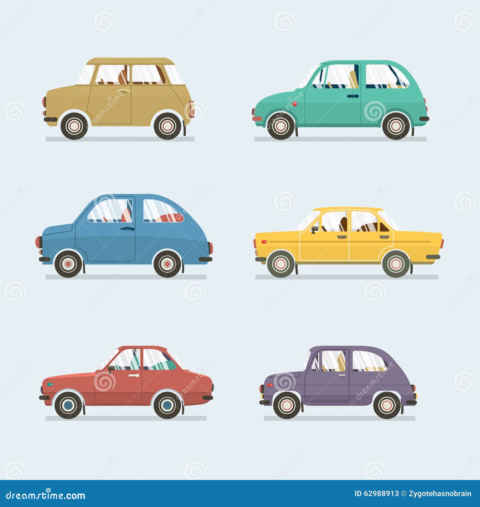 Cars Side Front And Back Icons Set Vector Illustration | CartoonDealer ...