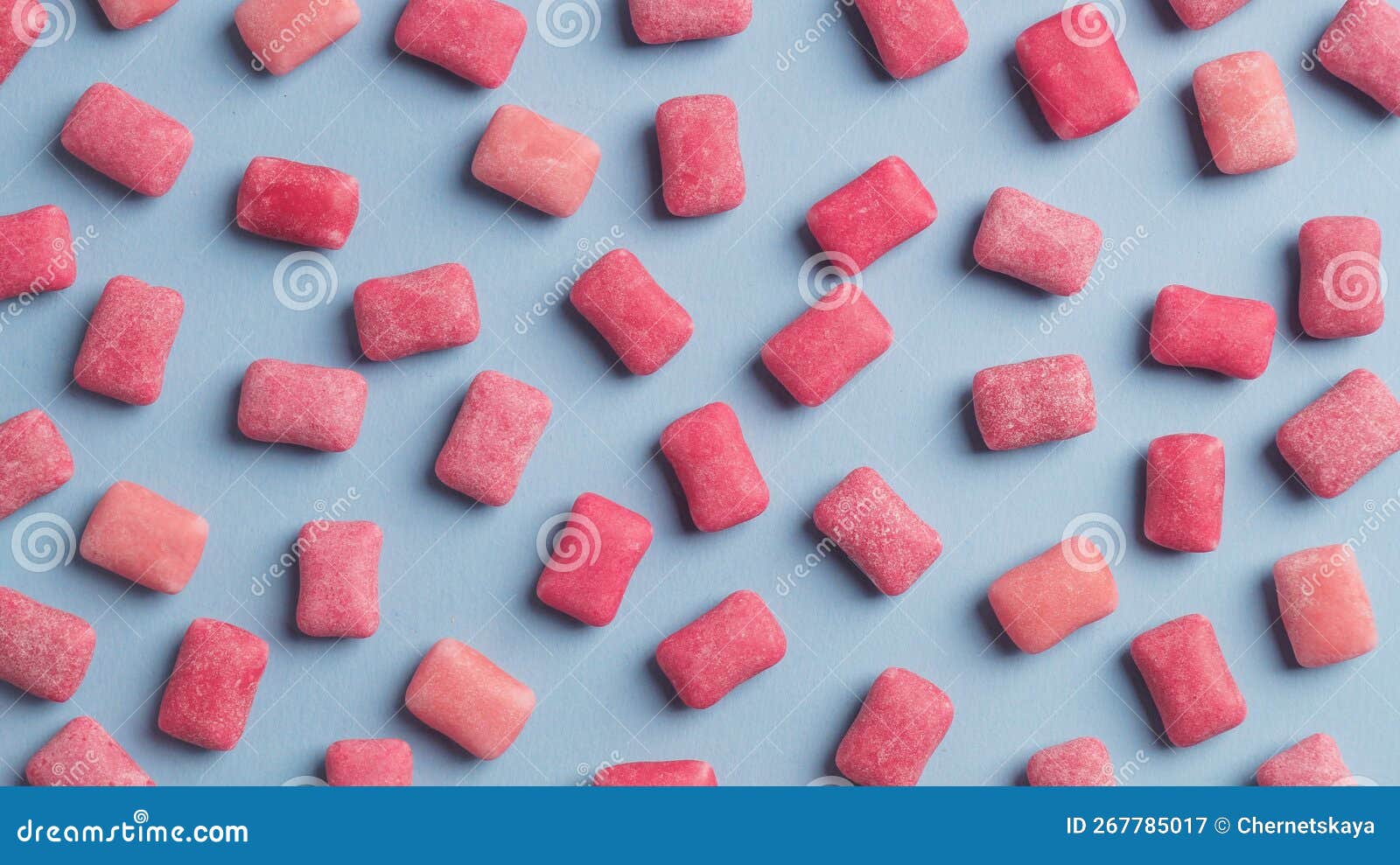 Many Sweet Chewing Gums on Light Blue Background, Flat Lay Stock Image ...