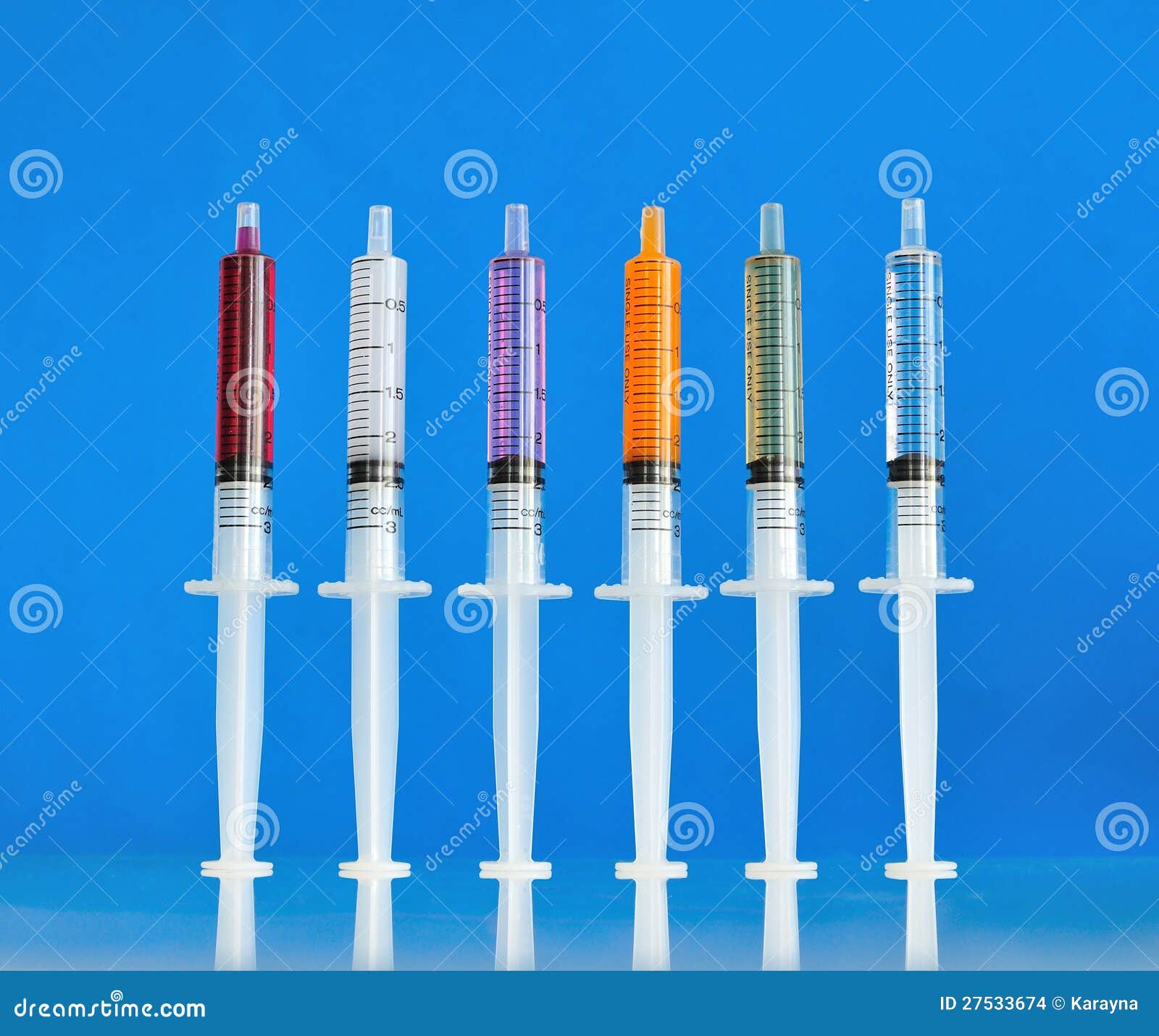 Many Syringe with Color Liquid Stock Photo - Image of inoculation ...