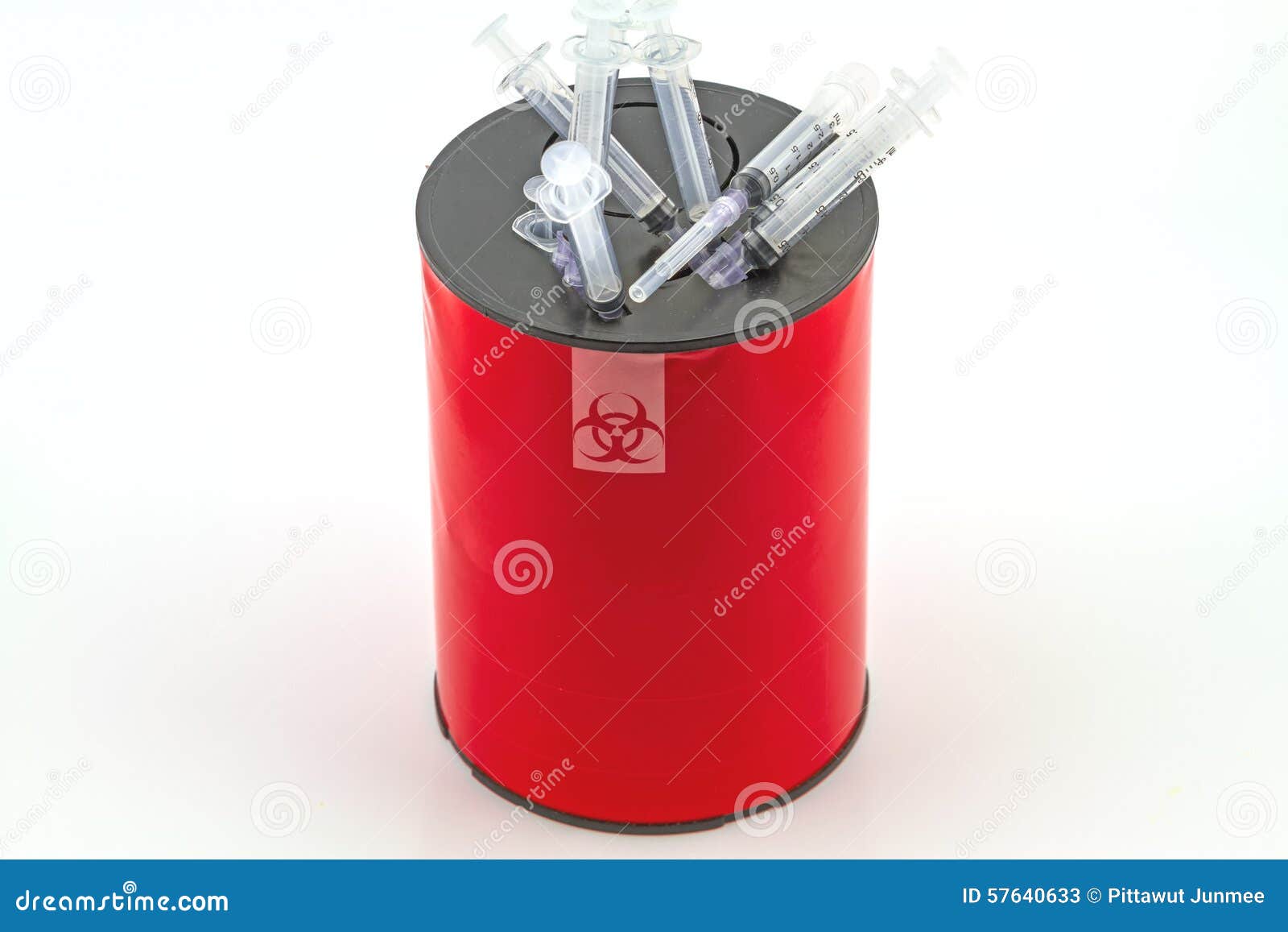 Many Syringe in Red Disposal Boxes on White Background Stock Image ...