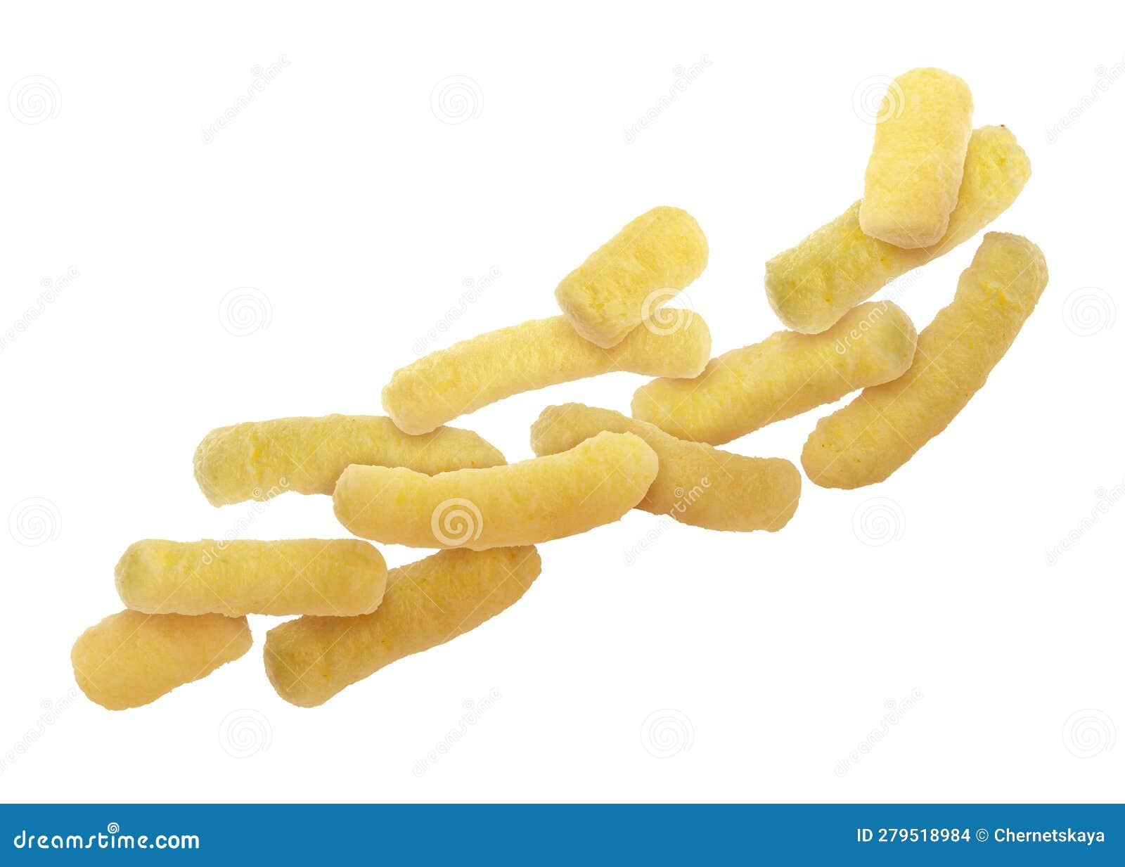 Many Tasty Corn Sticks Falling on White Background Stock Photo - Image ...
