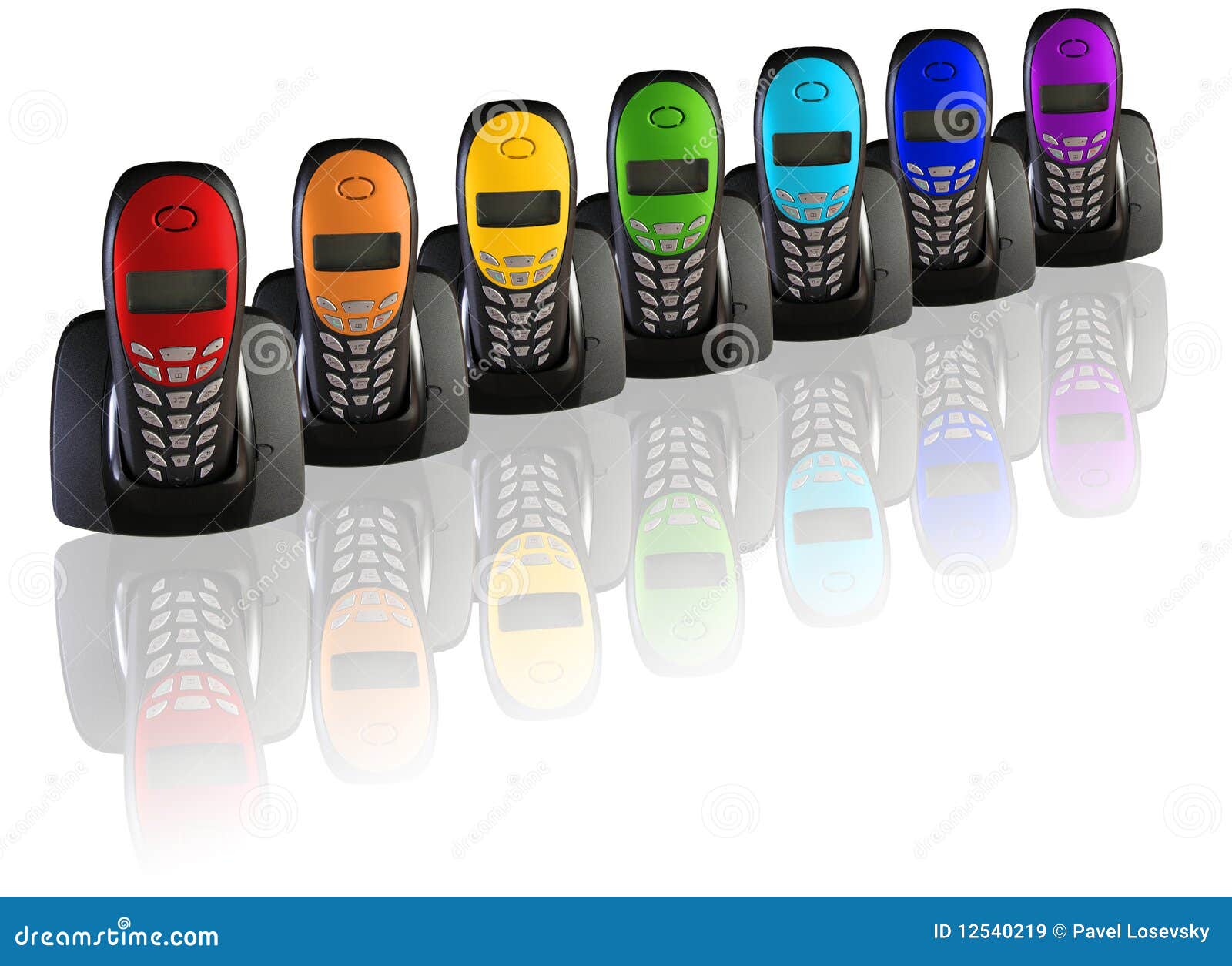 Many Telephones in Color of Rainbow, Collage Stock Image - Image of ...