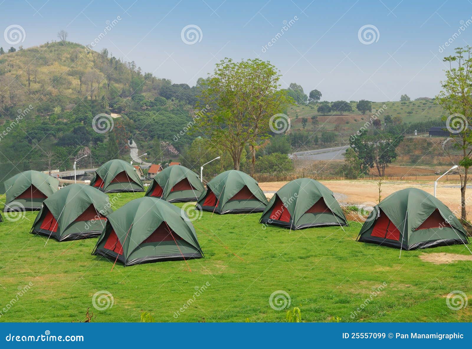 Many Tents on green grass stock image. Image of adventure - 25557099