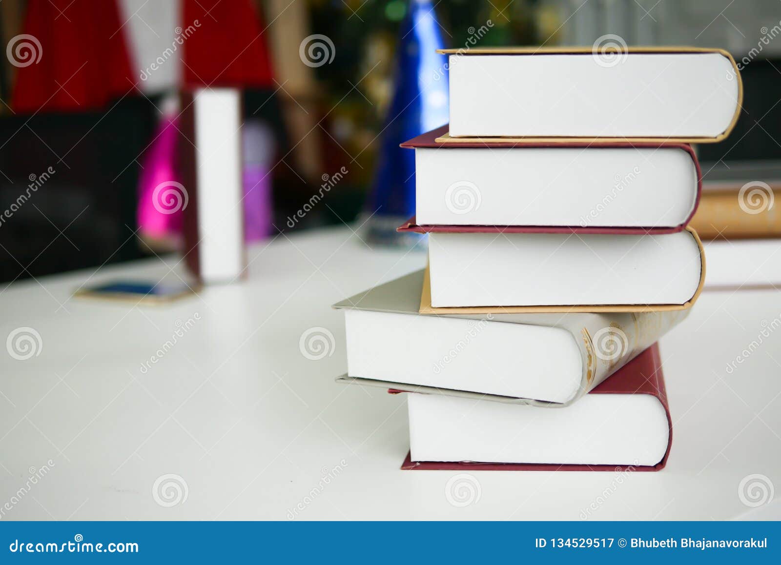 Many Thick Books are Placed on a White Table Stock Image - Image of ...