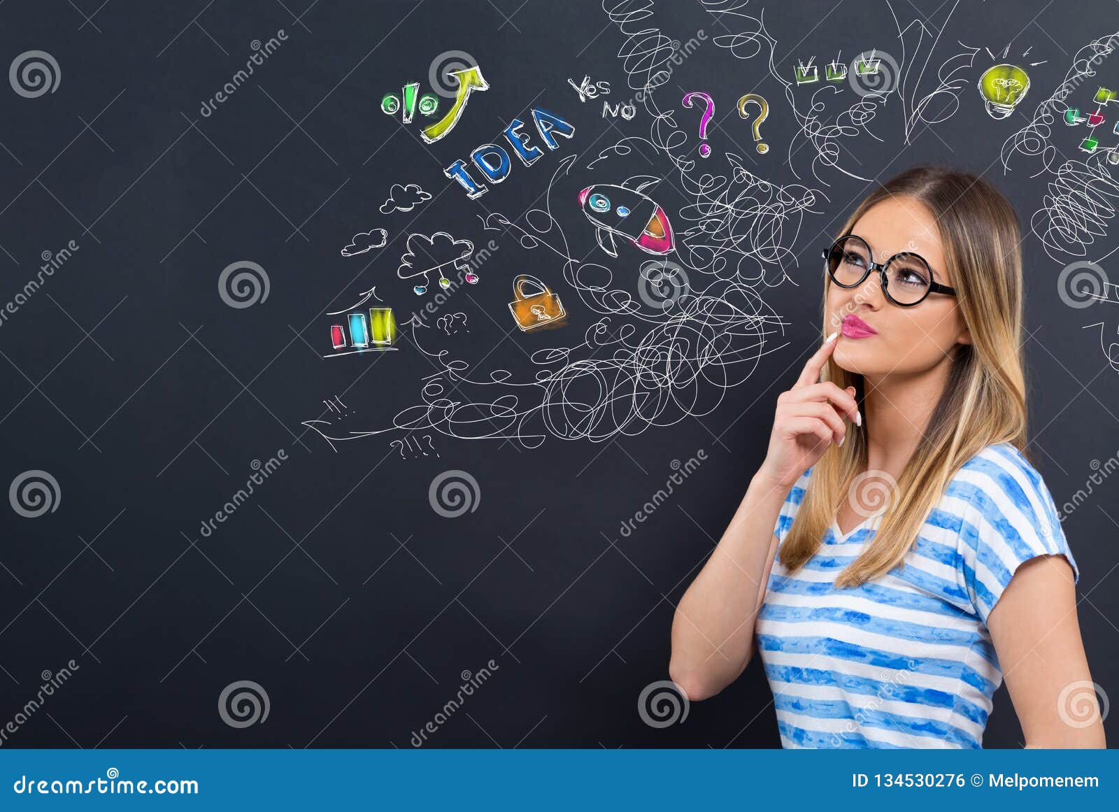 Many Thoughts with Young Woman Stock Photo - Image of people, mark ...