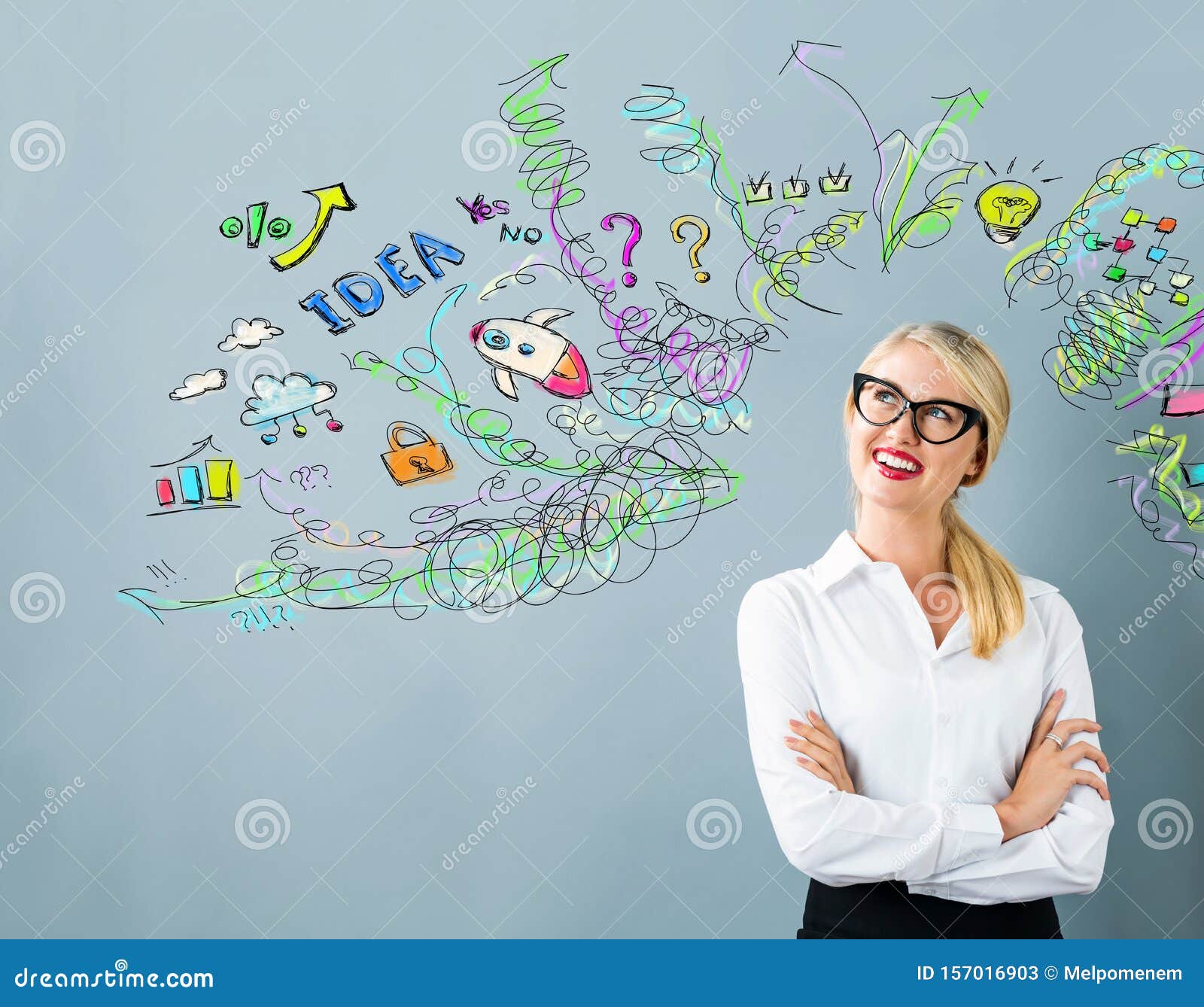 Many Thoughts with Young Woman Stock Image - Image of doodles, sketch ...