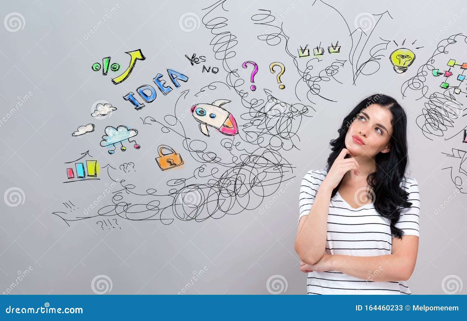 Many Thoughts with Young Woman Stock Image - Image of grey, sketch ...