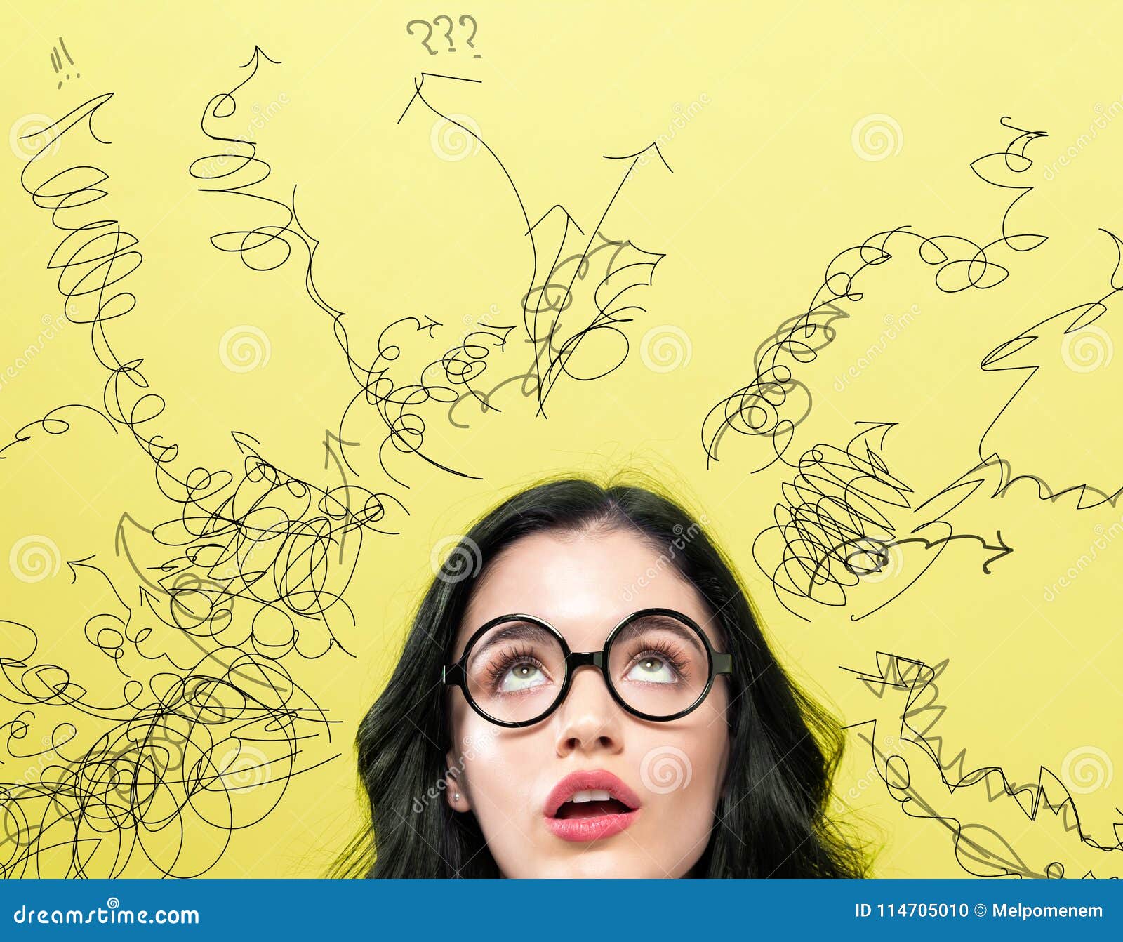 Many Thoughts with Young Woman Stock Photo - Image of choice ...