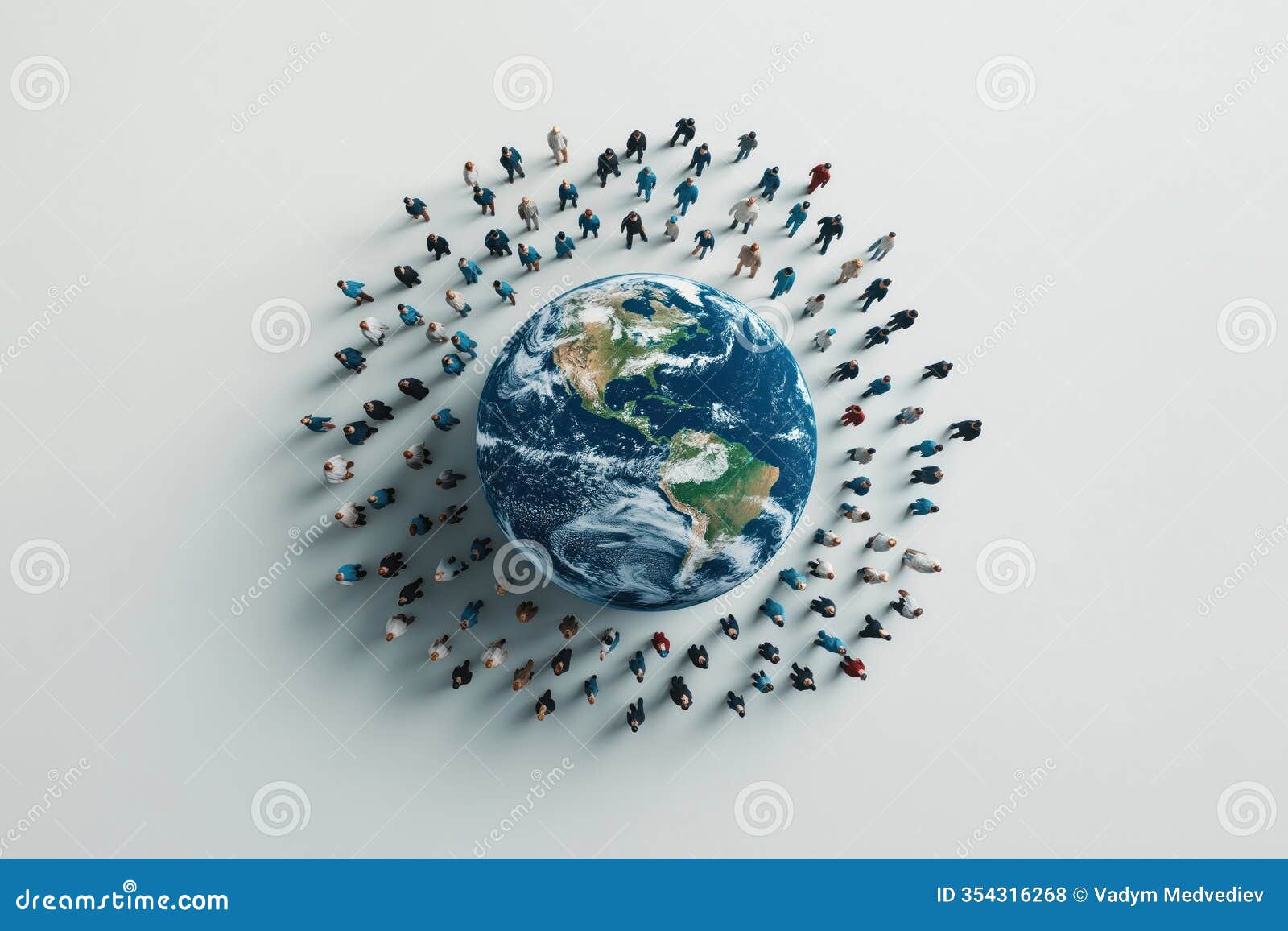 Many Tiny Figures Surround Globe. Global Connection, Unity Visually ...