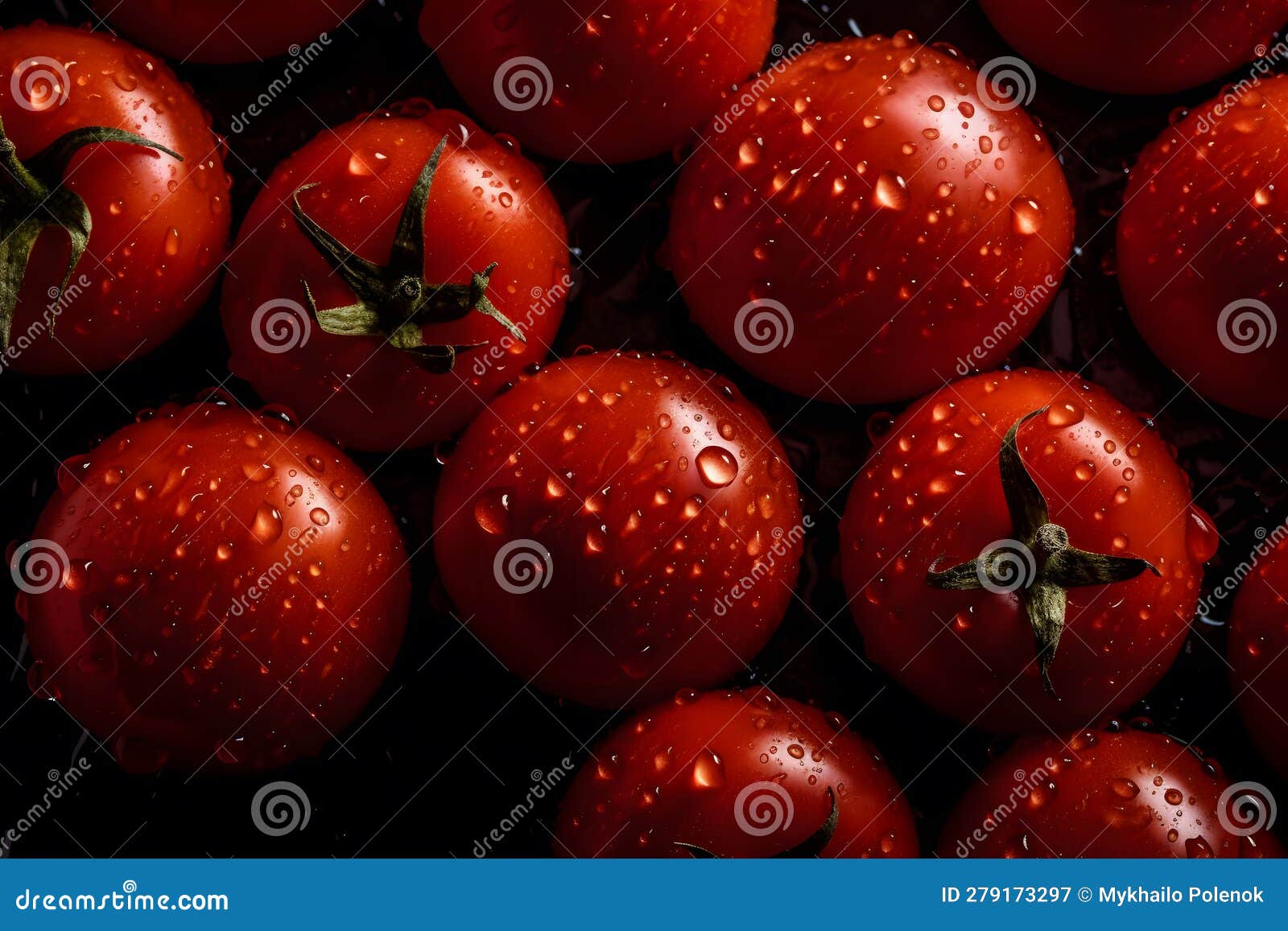 Many Tomatoes with Water Drops, Abstract Background. Neural Network AI ...