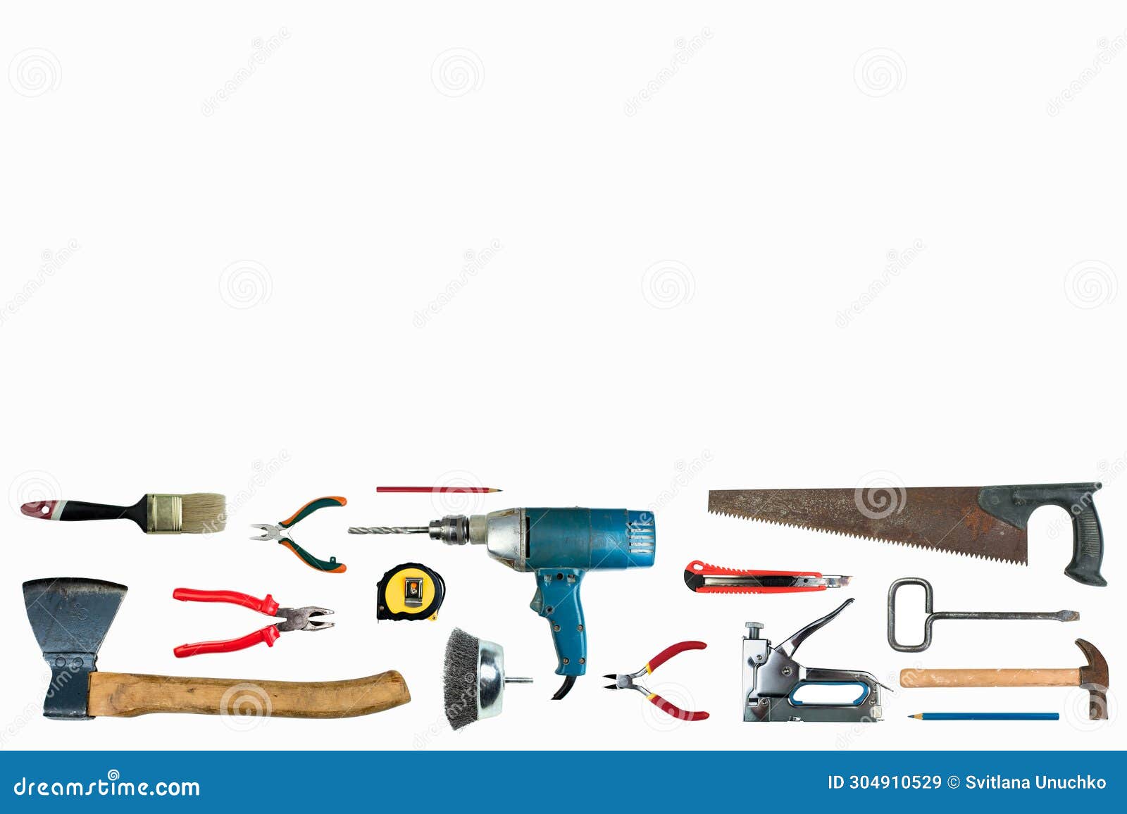 Many Tools Isolated on White Background. Top View Stock Image - Image ...