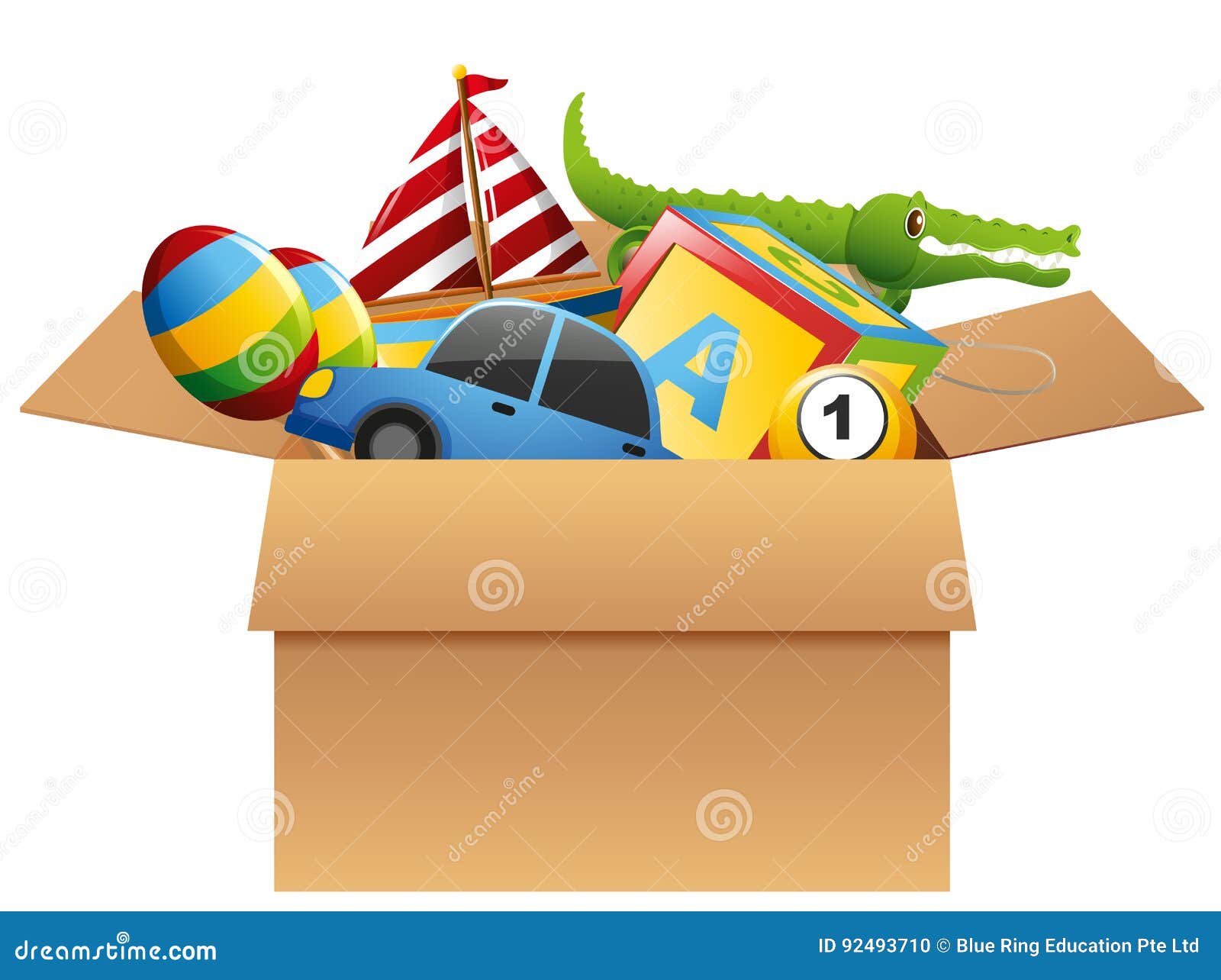 Many toys in brown box stock vector. Illustration of clipping - 92493710