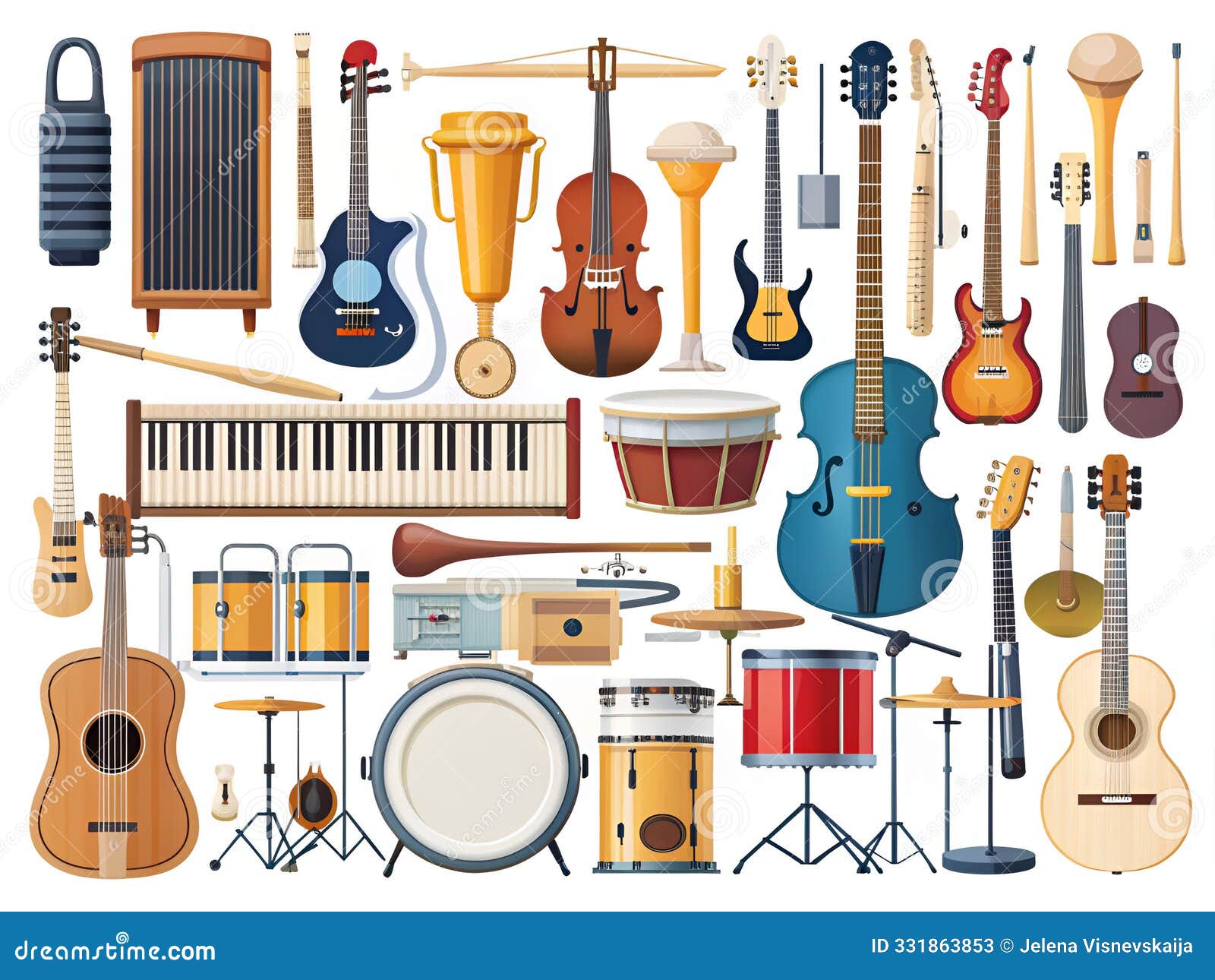 Many Types of Musical Instruments on a White Background Stock ...