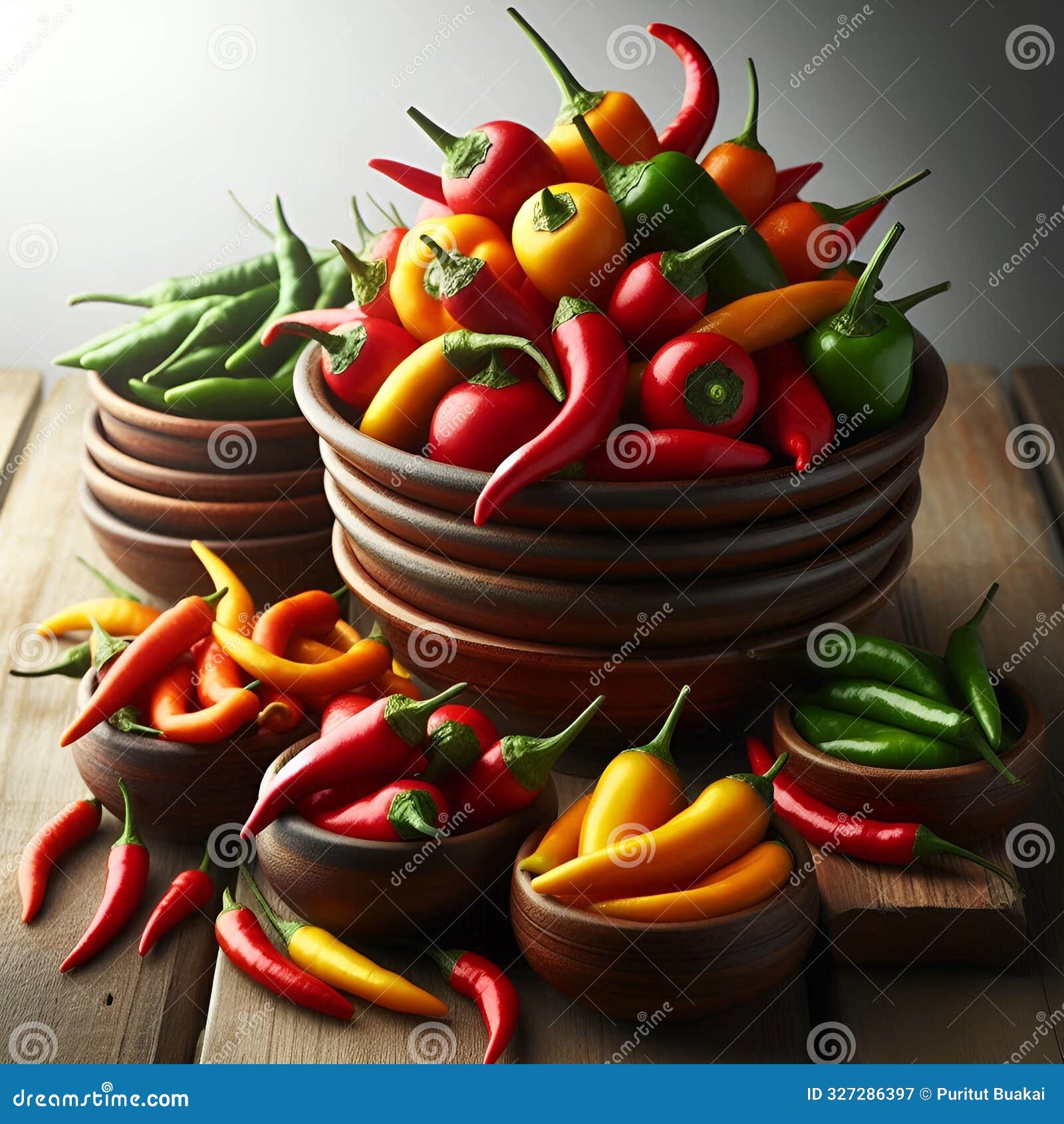 Many Types of Peppers, Many Colors Piled Together Stock Illustration ...