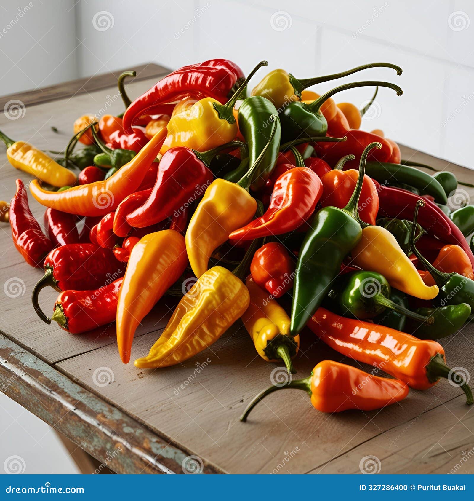 Many Types of Peppers, Many Colors Piled Together Stock Illustration ...