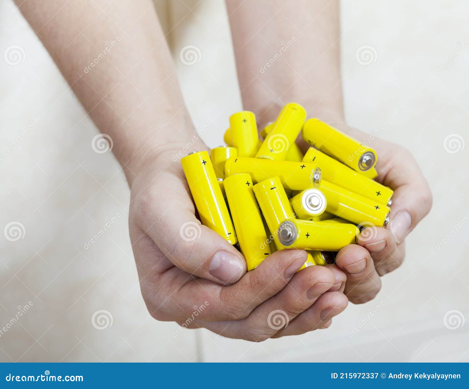 Many Used Cell Batteries in Human Hands Stock Image - Image of ...