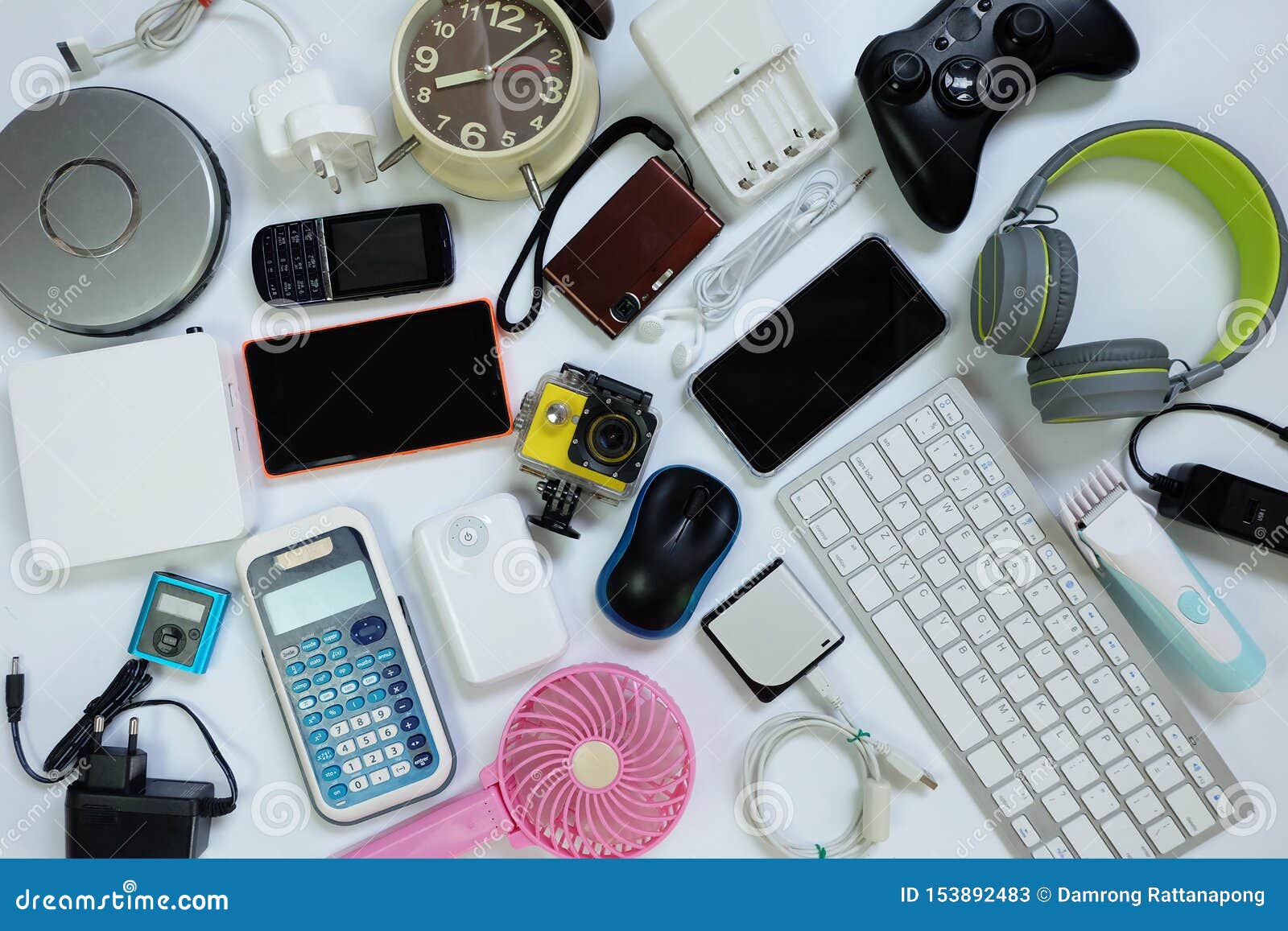 Used Modern Electronic Gadgets For Daily Use On Wooden Floor, Reuse And ... Used Modern Electronic Gadgets For Daily Use On Wooden Floor, Reuse And ...