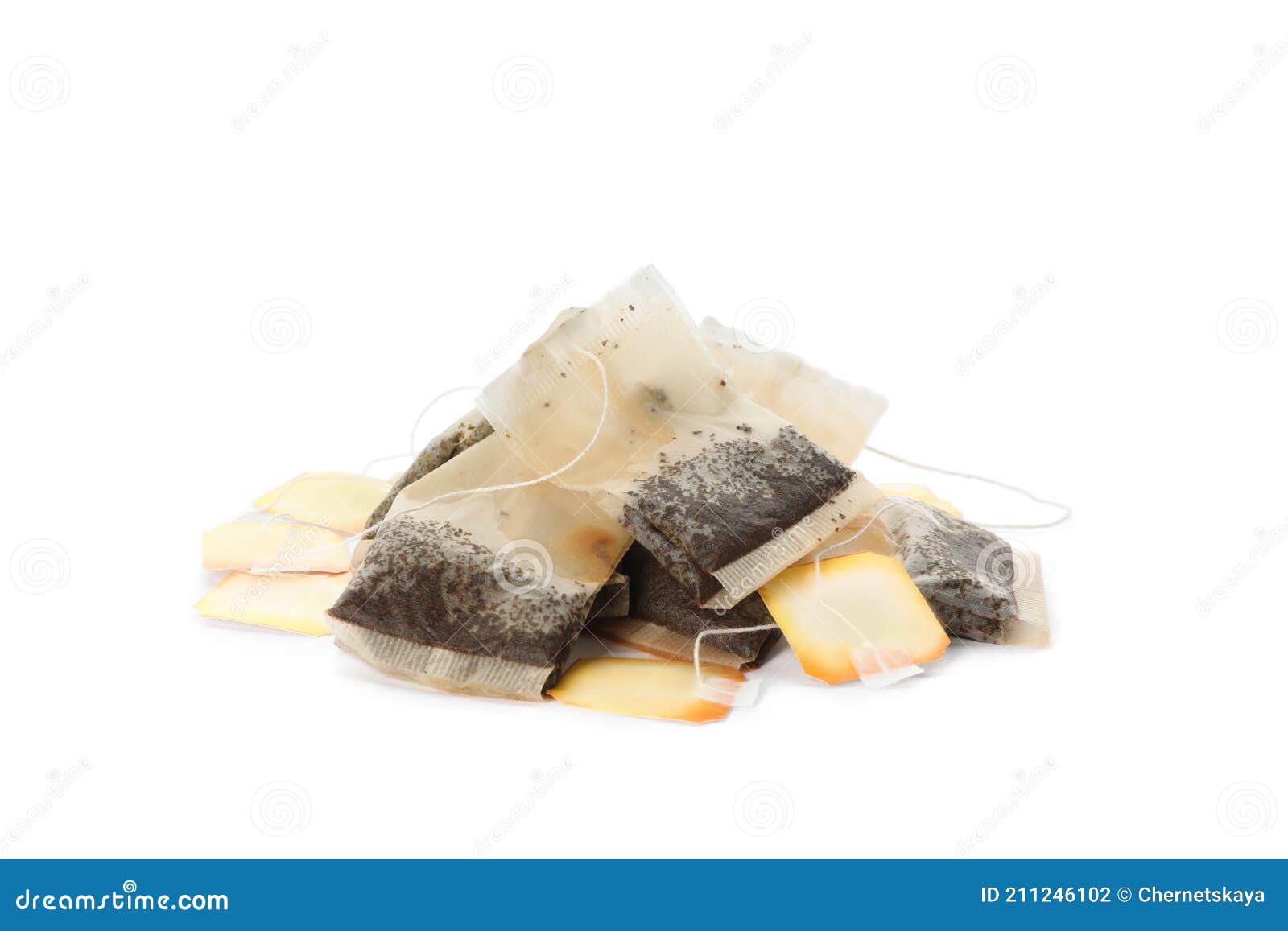 Many Used Tea Bags on White Background Stock Photo - Image of pile ...