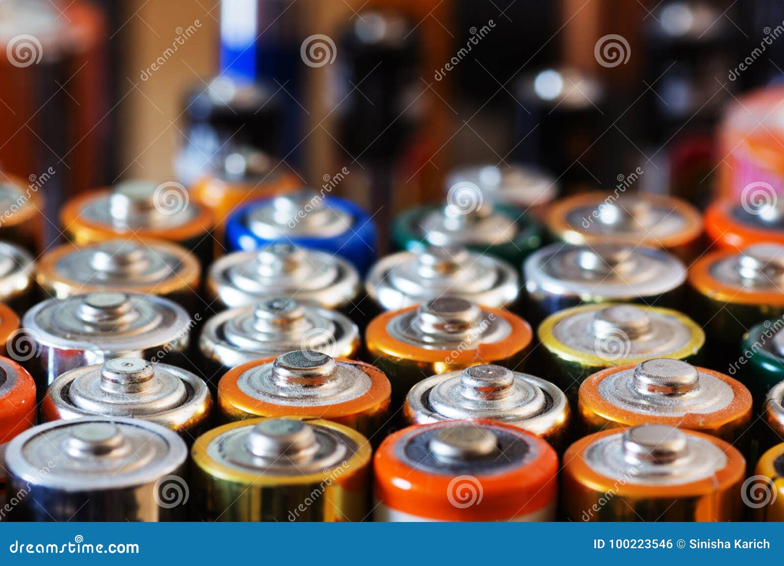 Many various batteries. stock photo. Image of macro - 100223546