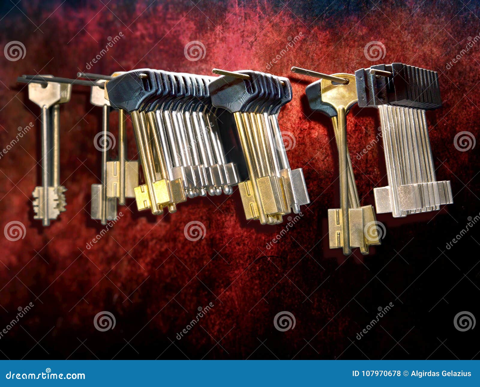 Many Various Blank Keys on a Red Wall in a Locksmith Workshop Stock ...
