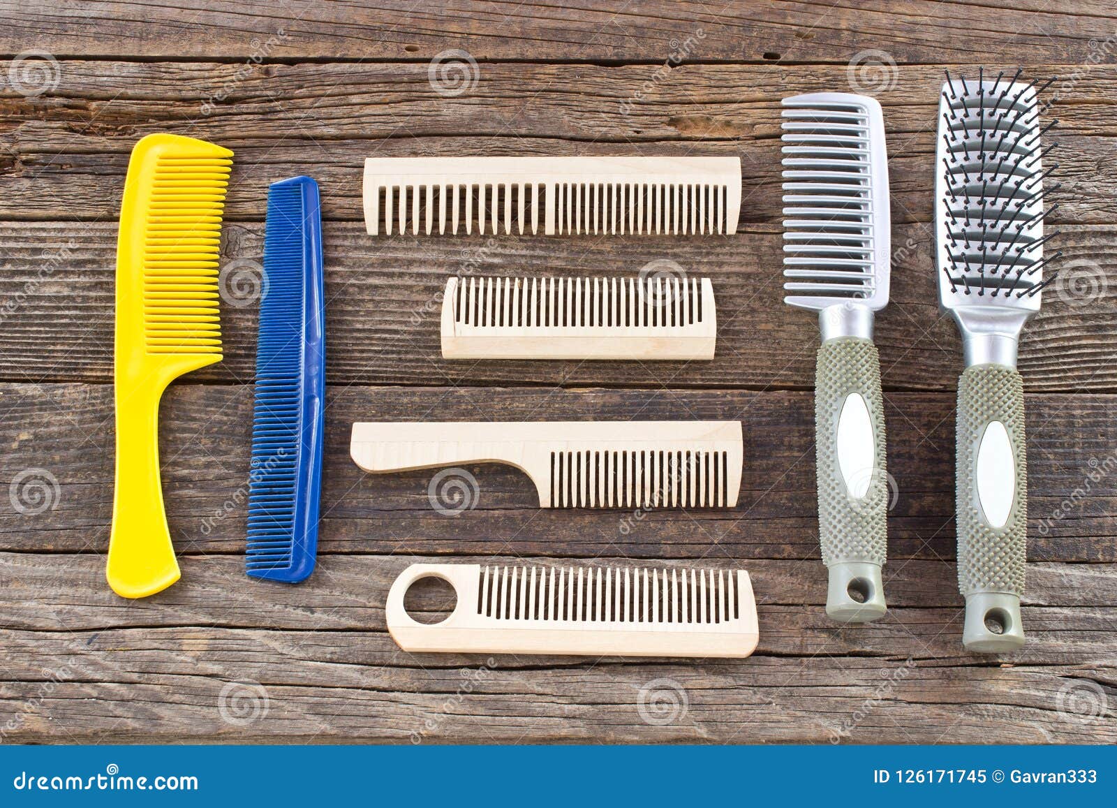 Many Various Combs on Wooden Background Stock Image - Image of barber ...