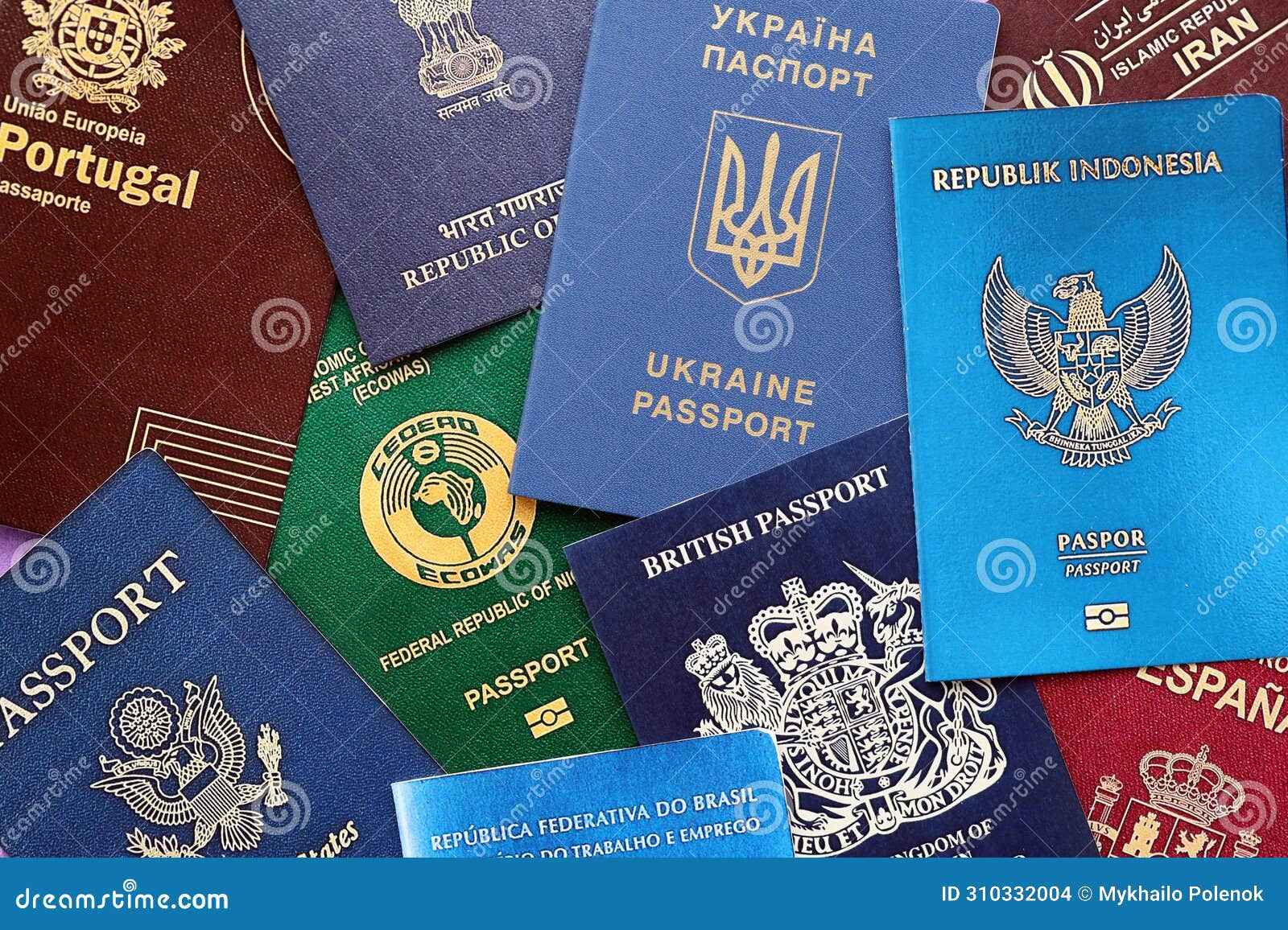 Many Various Passports Of Citizens Of Different Countries And Regions