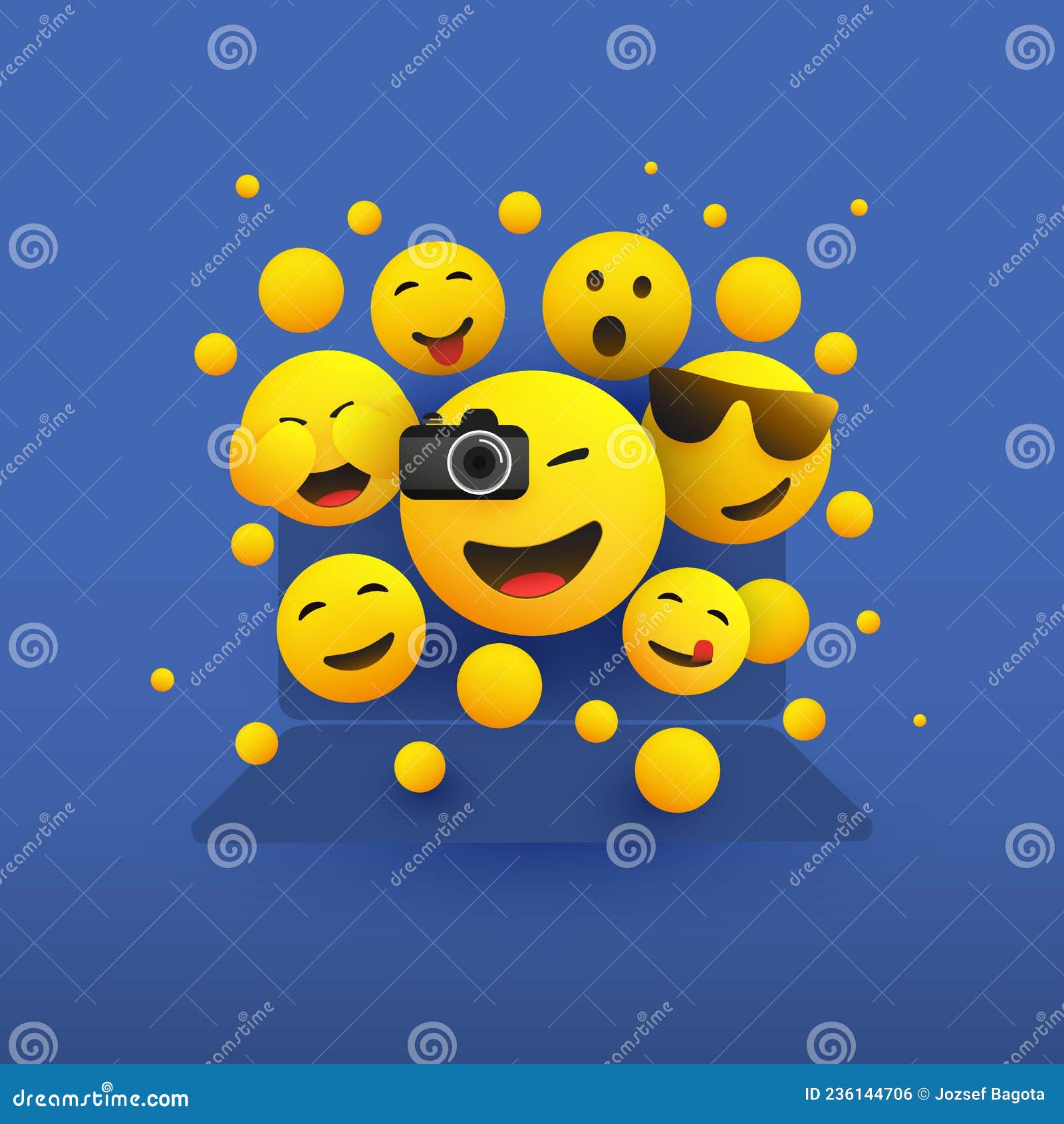 Many Various Smiling, Cheering Happy Yellow Emoticons - People in Front ...