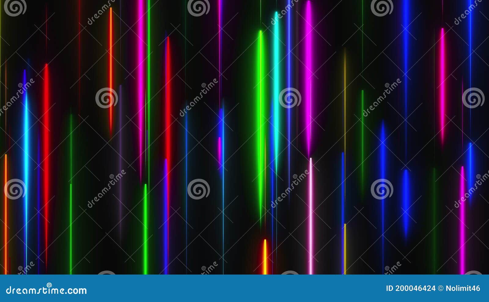 Many Vertical Neon Lighting Lines, Abstract Computer Generated Backdrop ...