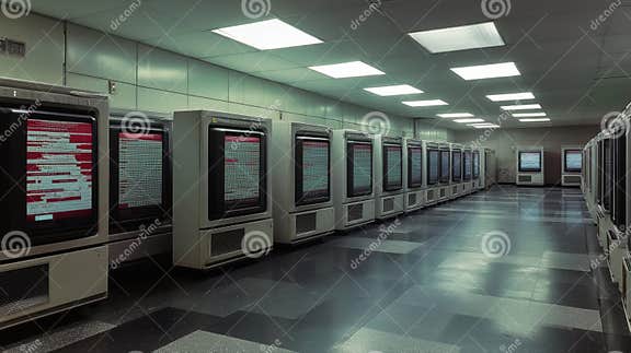 Vintage Computers Showing Data in a Nuclear Bunker Command Room Stock ...