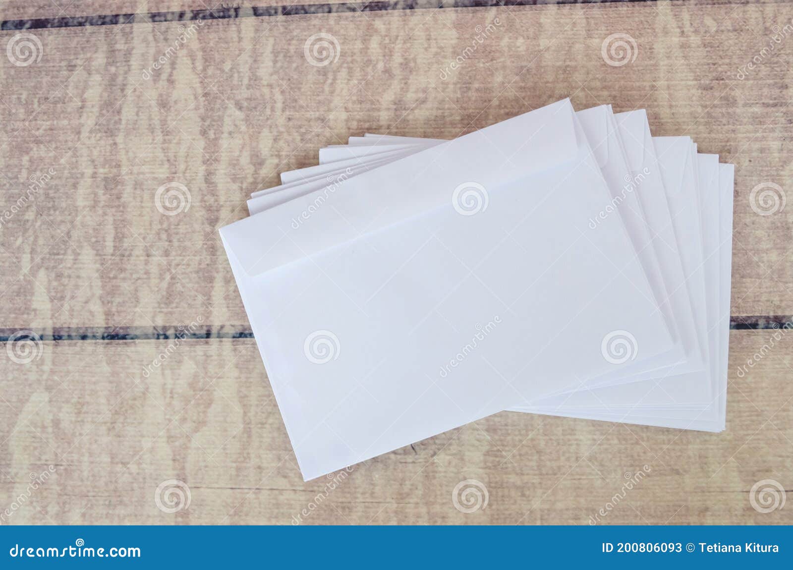 Many White Blank Envelopes on a Wooden Table. Stock Image - Image of ...