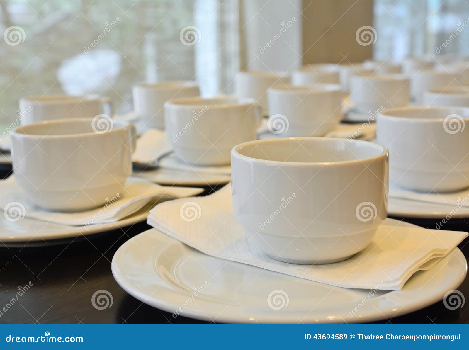 Many White Coffee Cups Waiting for Serving Stock Image - Image of room ...