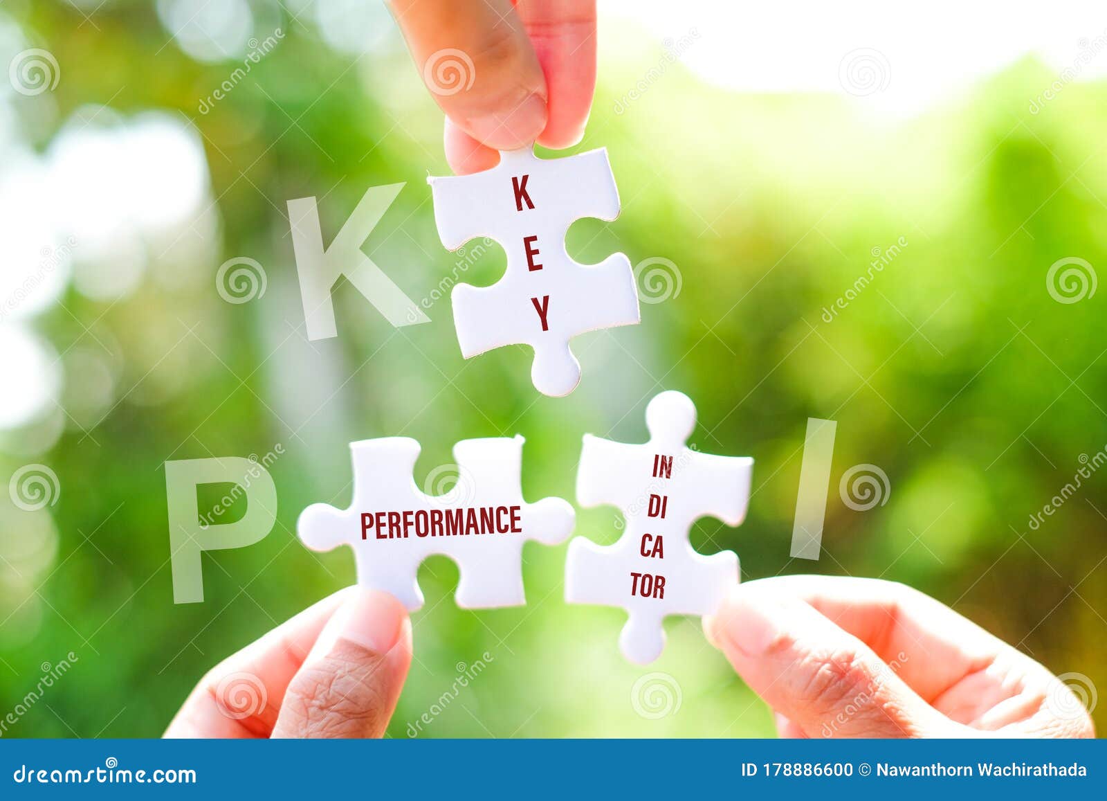 Many White Jigsaw Puzzle and KPI Key Performance Indicator Word on Blue ...