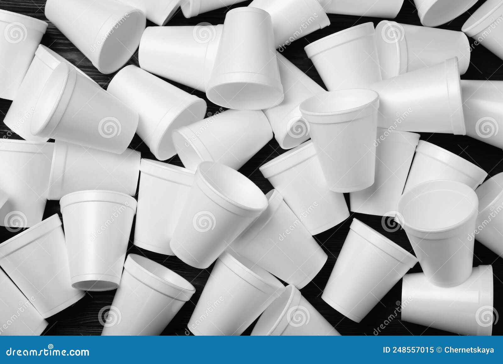 Many White Styrofoam Cups on Black Wooden Table, Flat Lay Stock Image ...