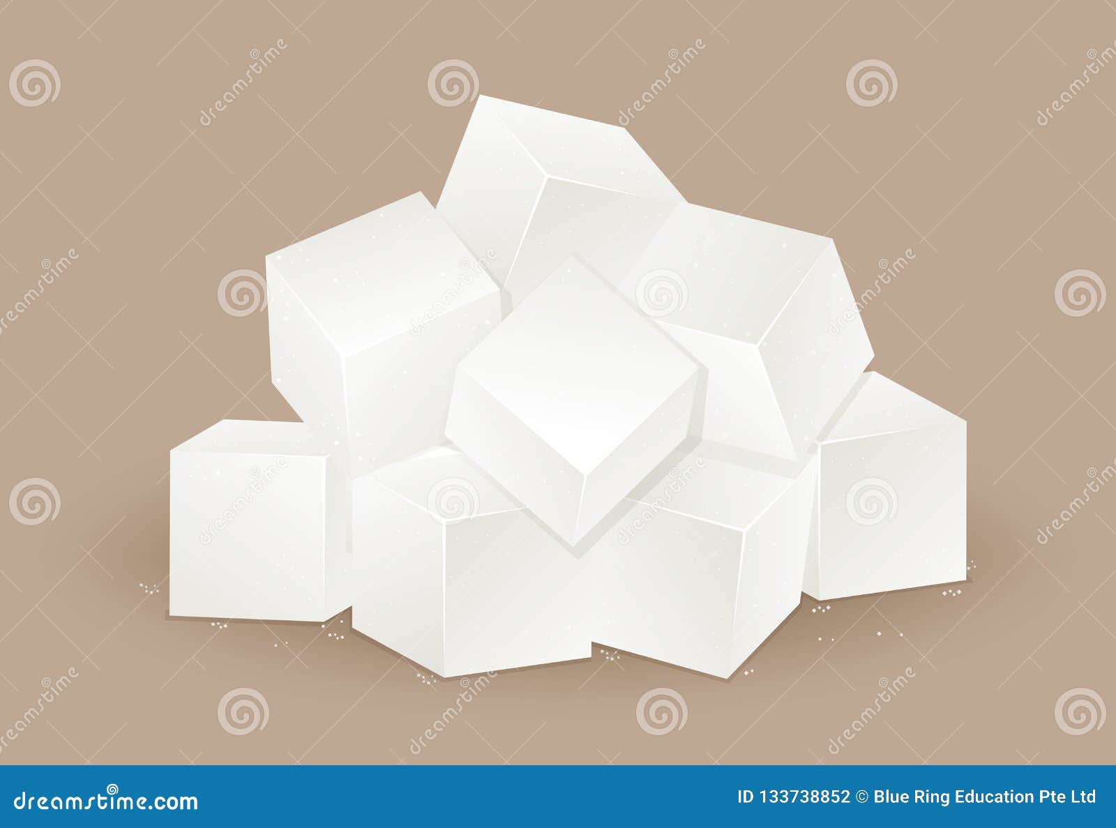 White Sugar Set With Piles And Cubes Realistic Isolated Vector ...