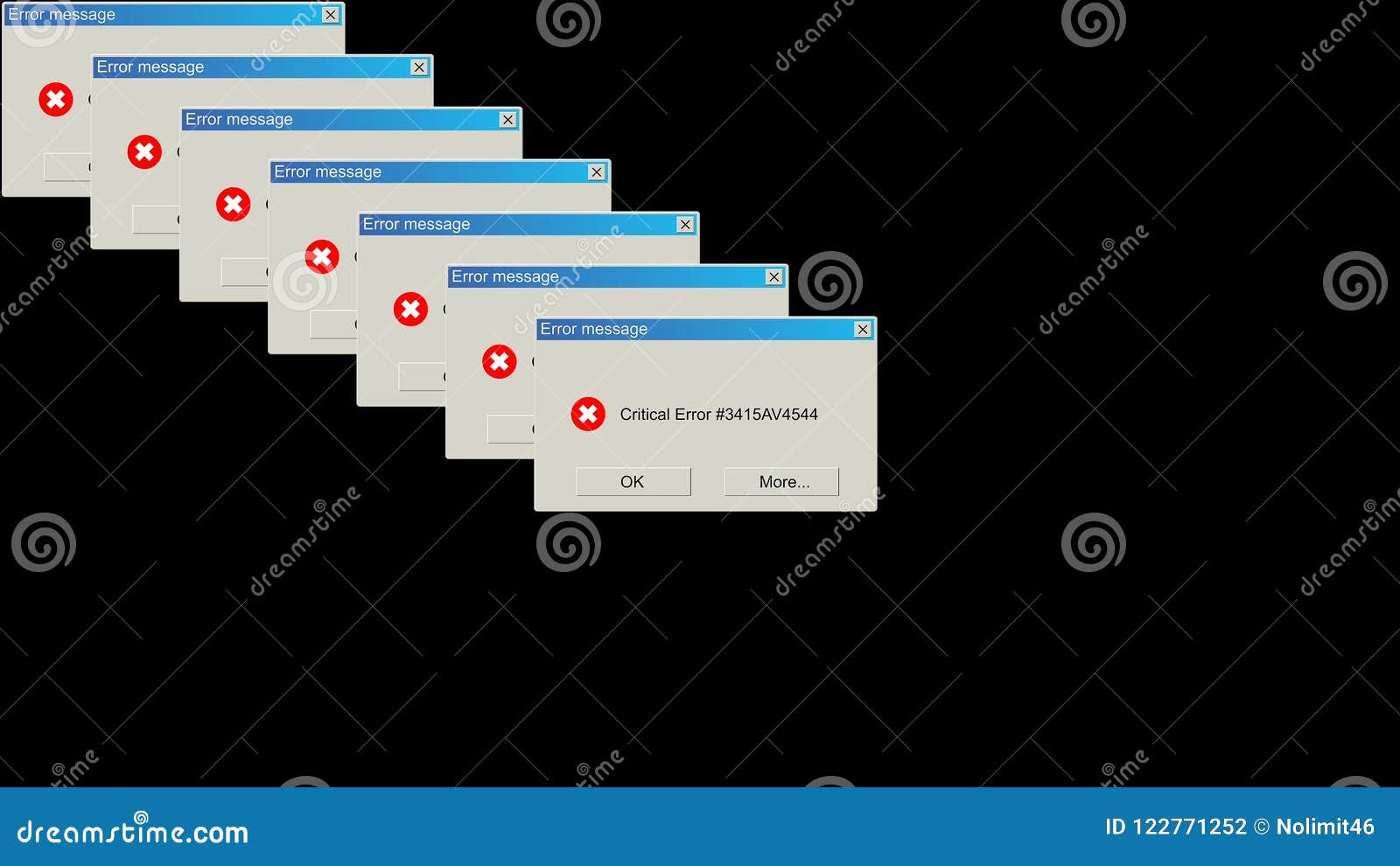 Many Windows with Critical Error Notification, Problem Warning Backdrop ...