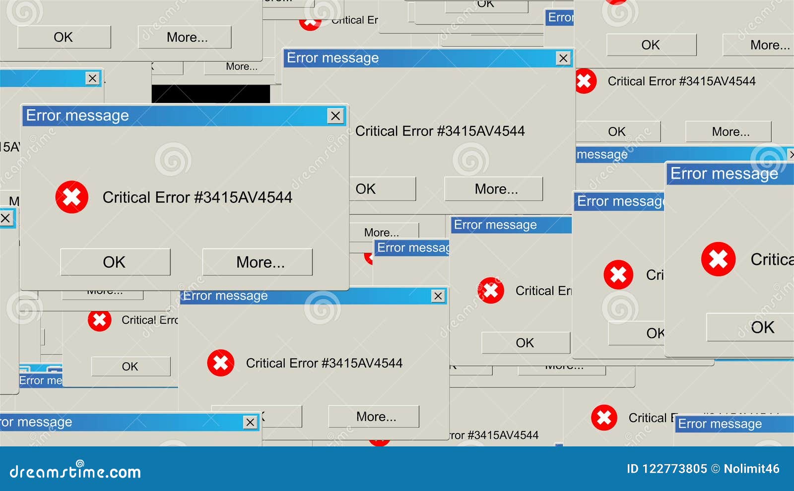 Many Windows with Critical Error Notification, Problem Warning Backdrop ... Many Windows with Critical Error Notification, Problem Warning Backdrop ...