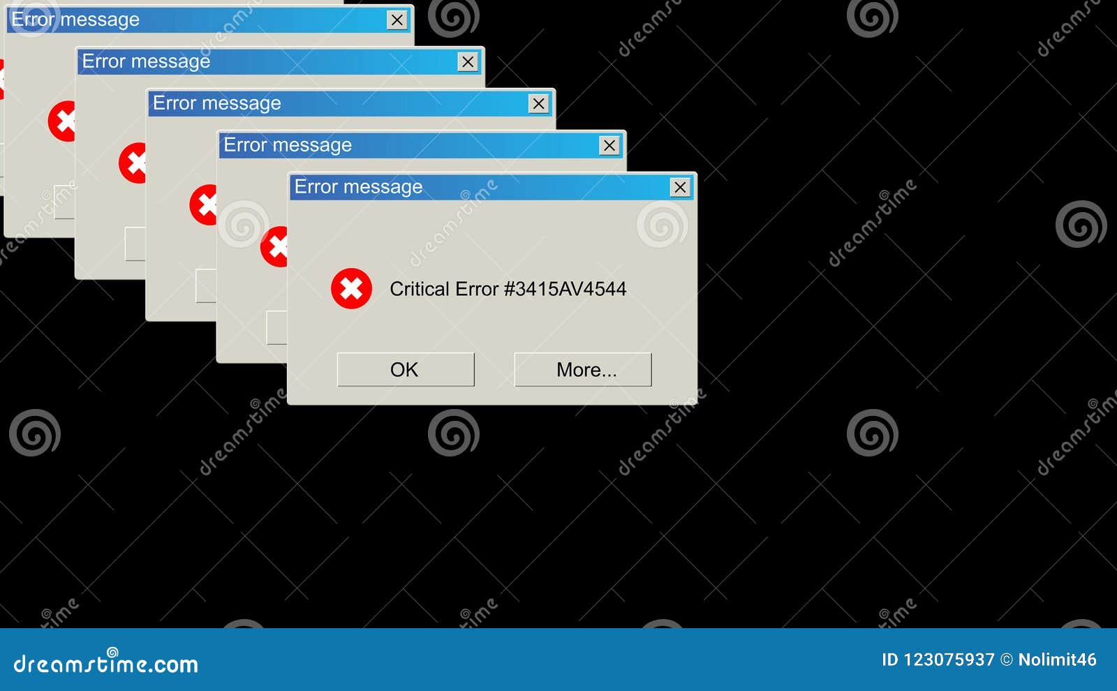 Many Windows with Critical Error Notification, Problem Warning Backdrop ...