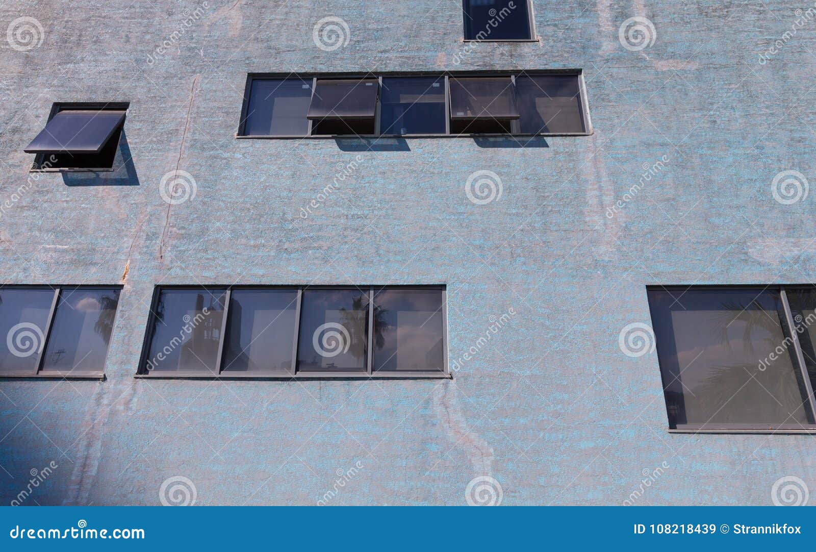 Many Windows on a Plastered Wall of Modern House Stock Image - Image of ...