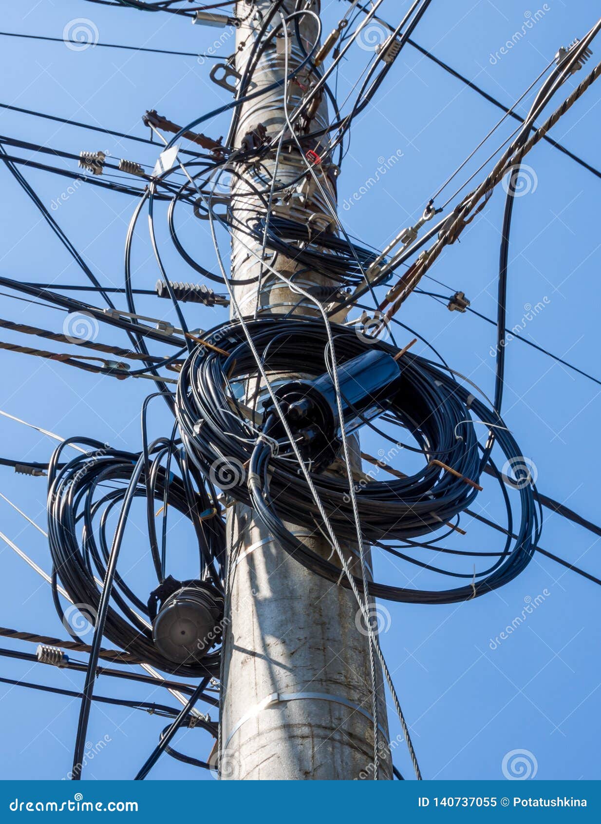 Many Wires are Confused on a Concrete Pillar Stock Image - Image of ...