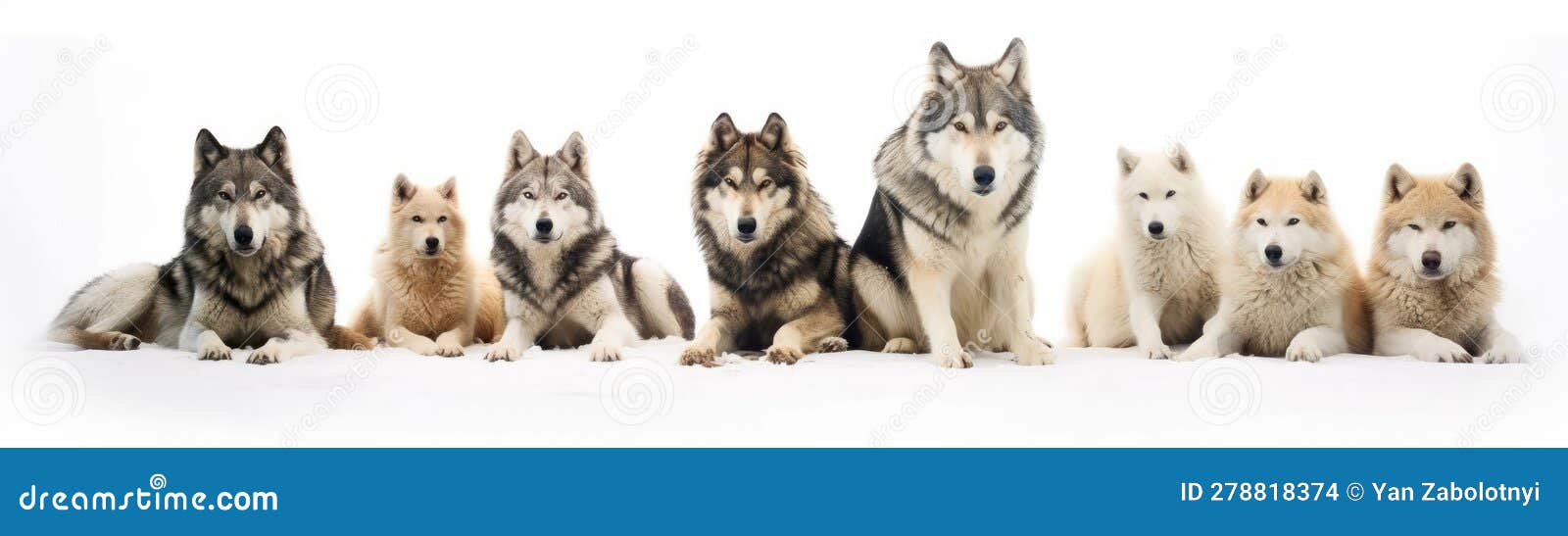 Many Wolves Sitting A Whitte Banner Background. Generative AI Stock ...