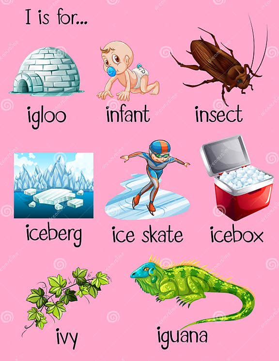 Many Words Begin with Letter I Stock Vector - Illustration of english ...