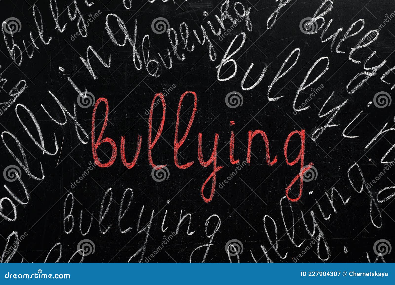 Many Words Bullying Written on Blackboard, Closeup View Stock Image ...