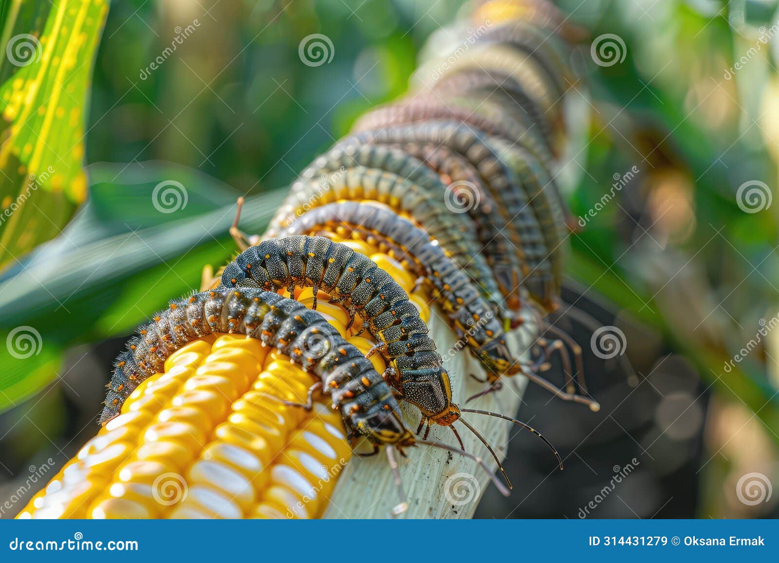 Many Worms Eats Corn Cobs On Corn Field, Hungry Caterpillars Eats Corn ...