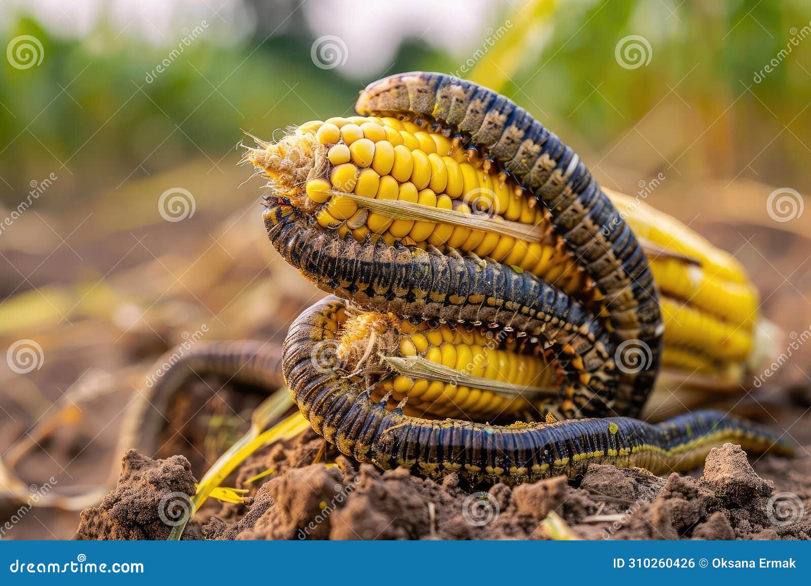 Many Worms Eats Corn Cobs on Corn Field, Hungry Caterpillars Eats Corn ...