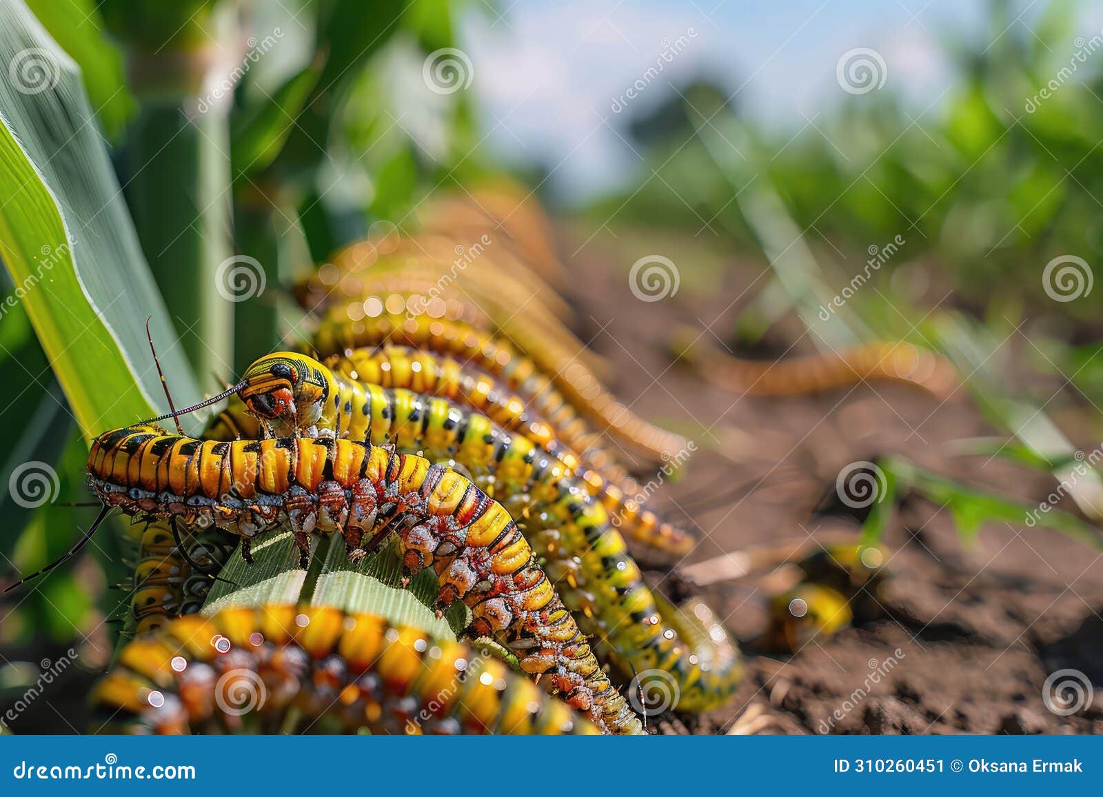 Many Worms Eats Corn Cobs On Corn Field, Hungry Caterpillars Eats Corn ...