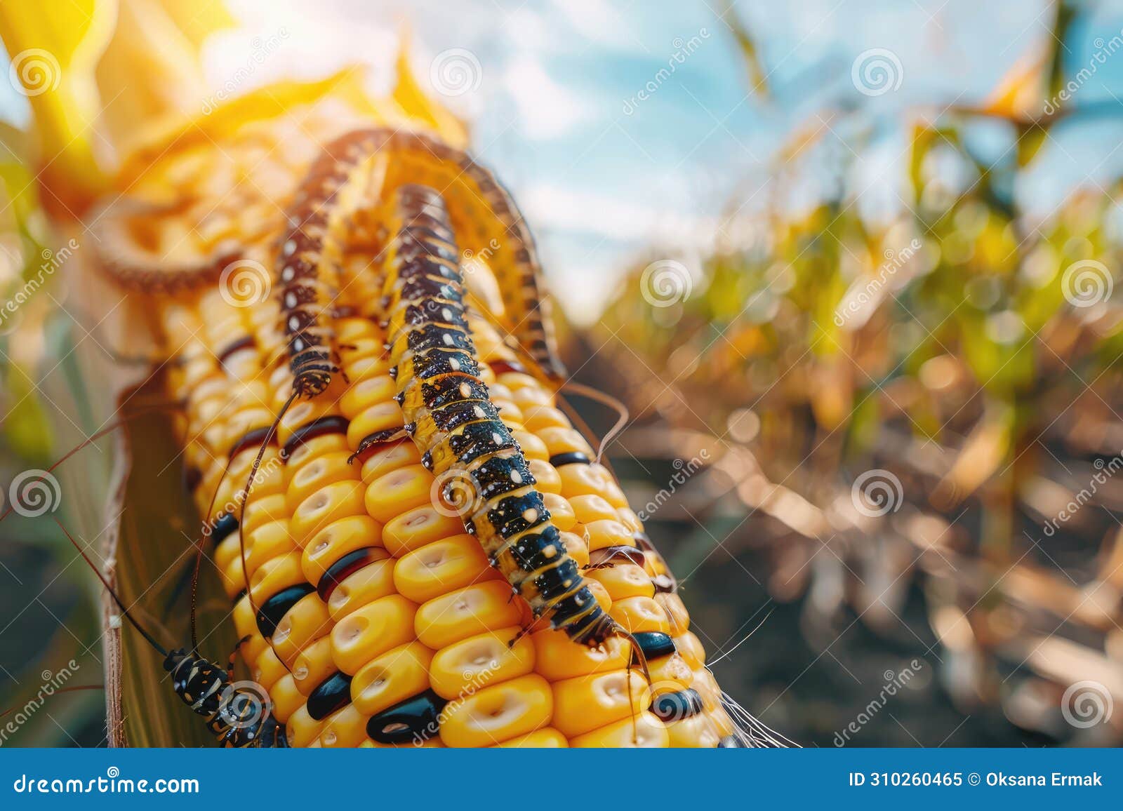Many Worms Eats Corn Cobs on Corn Field, Hungry Caterpillars Eats Corn ...
