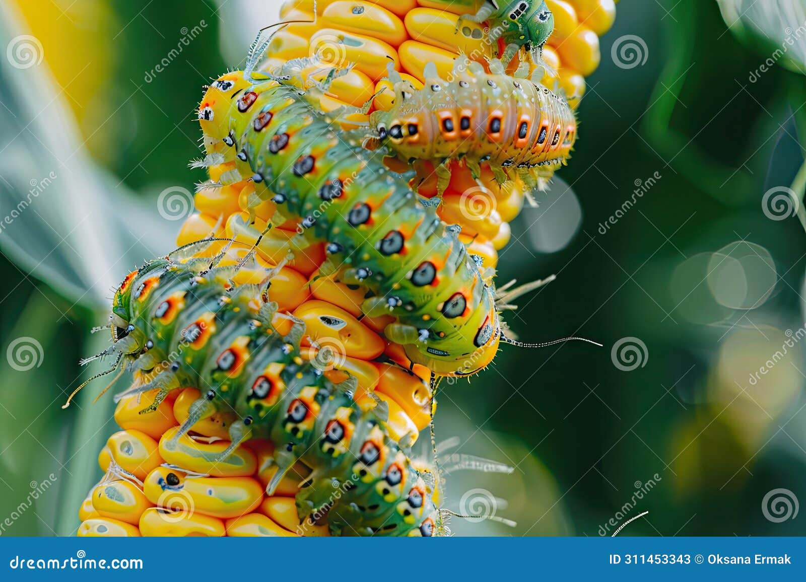Many Worms Eats Corn Cobs on Corn Field, Hungry Caterpillars Eats Corn ...